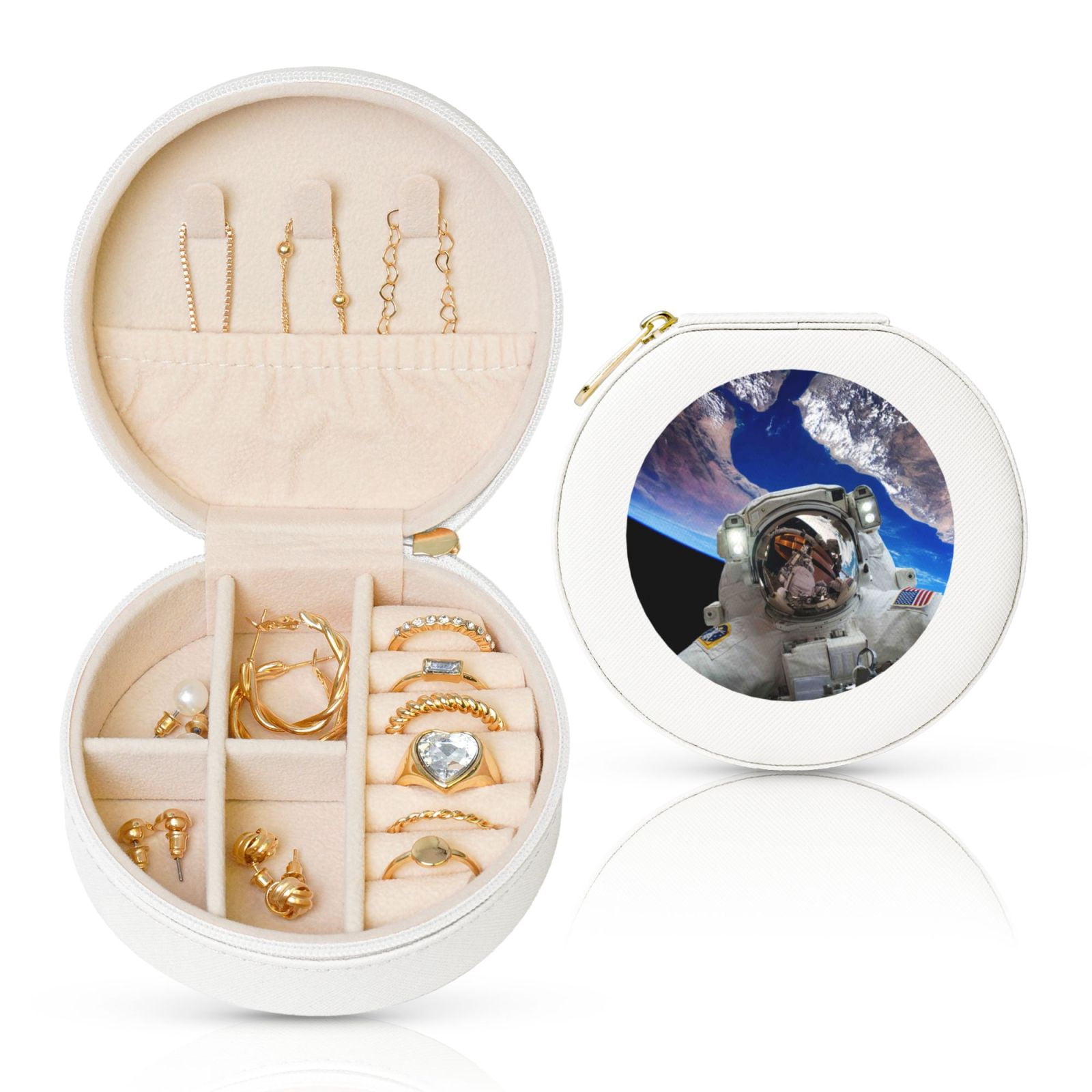 Fuzoiu Astronaut in Outer Space Print Portable Jewelry Box,Round Mini ...