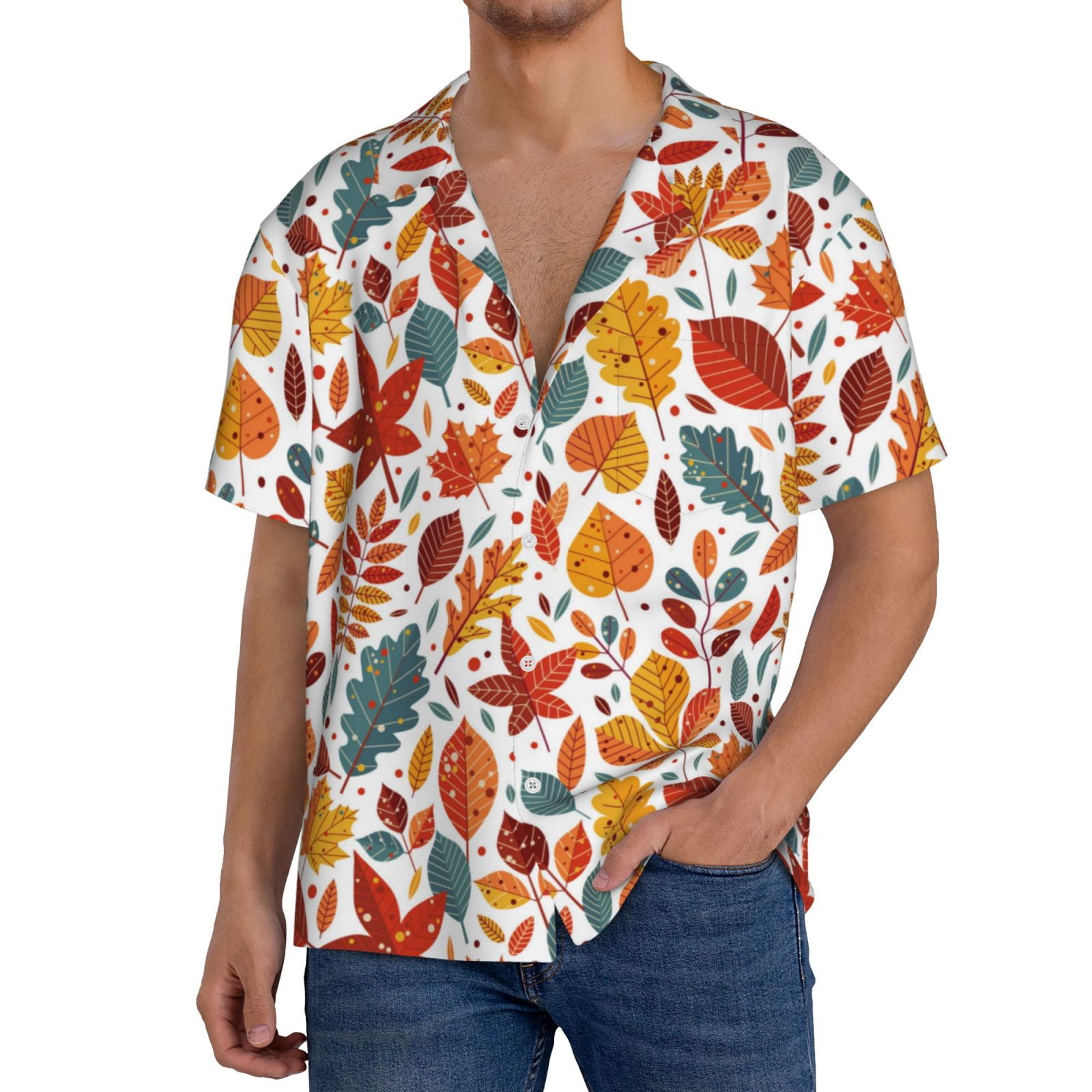Fuzoiu Autumn Leaves Print Men's Casual Short,Men's Short Sleeve Shirt ...