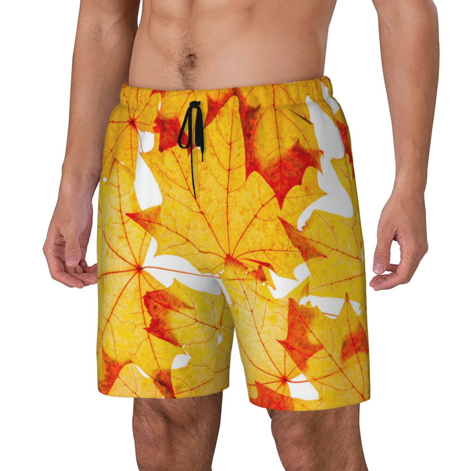 Fuzoiu Autumn Maple Leaves Print Men's Swim Shorts,Quick-Dry Double ...