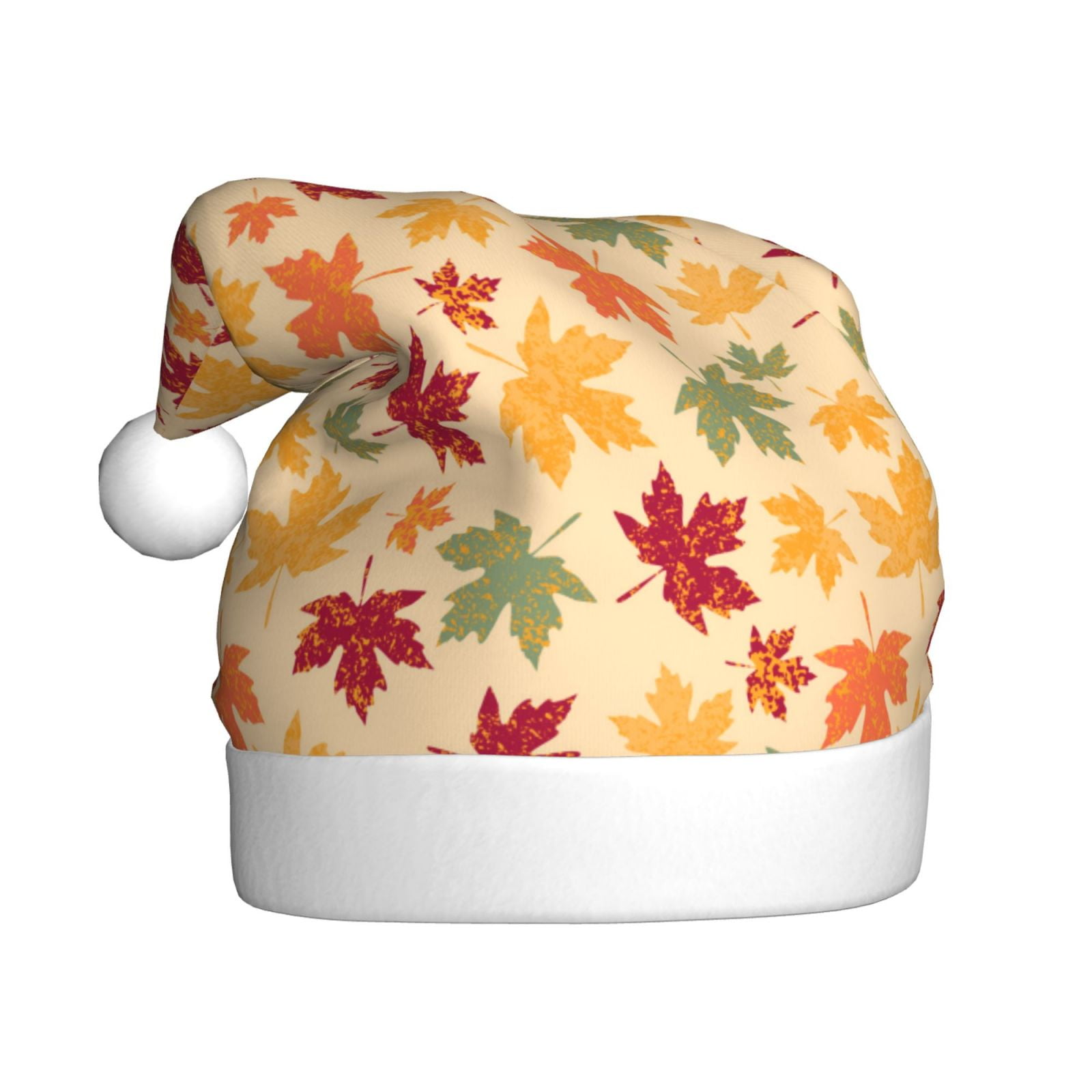 Fuzoiu Autumn Maple Leaves Print Santa Hat Christmas Hat for Adults ...