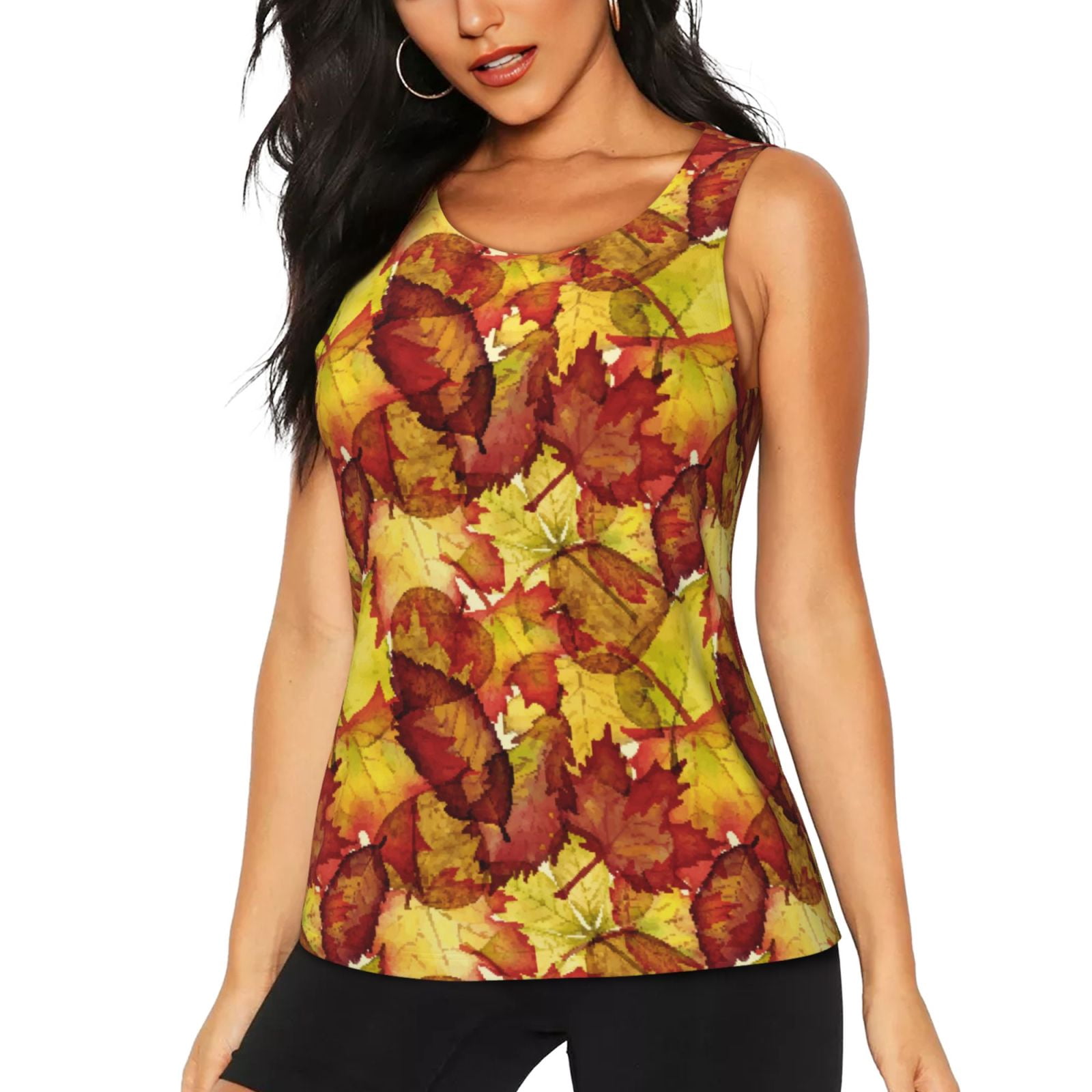 Fuzoiu Autumn Mosaic Maple Leaves Print Women's Workout Tank Top ...