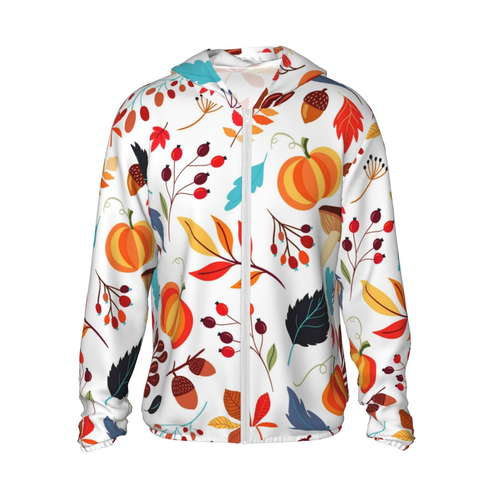 Fuzoiu Autumn Pumpkins Fall Leaves Print Unisex Sun Protection Hoodie ...