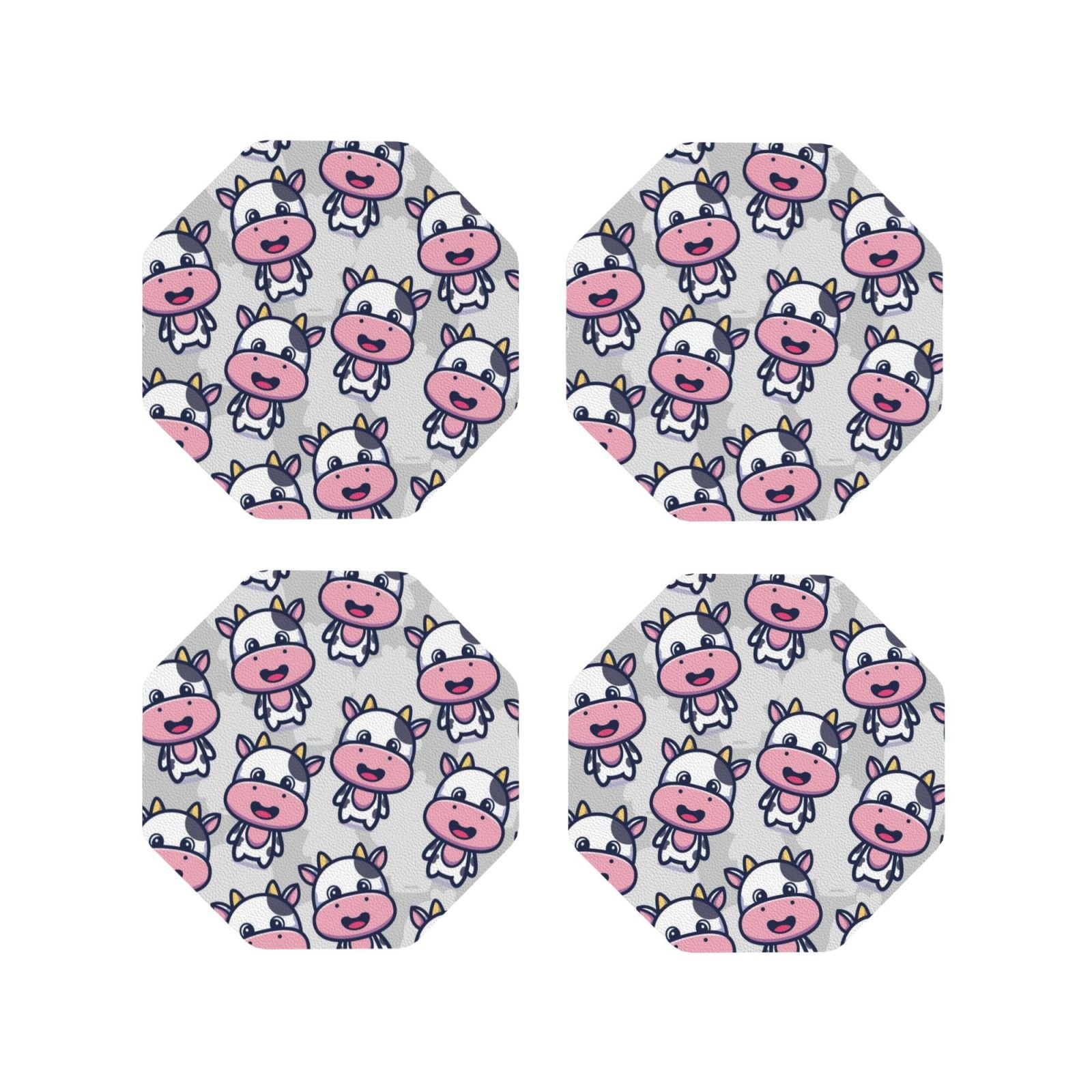Fuzoiu Baby Cow Print Leather Coasters Set,Drink Coasters Set of 4,for ...