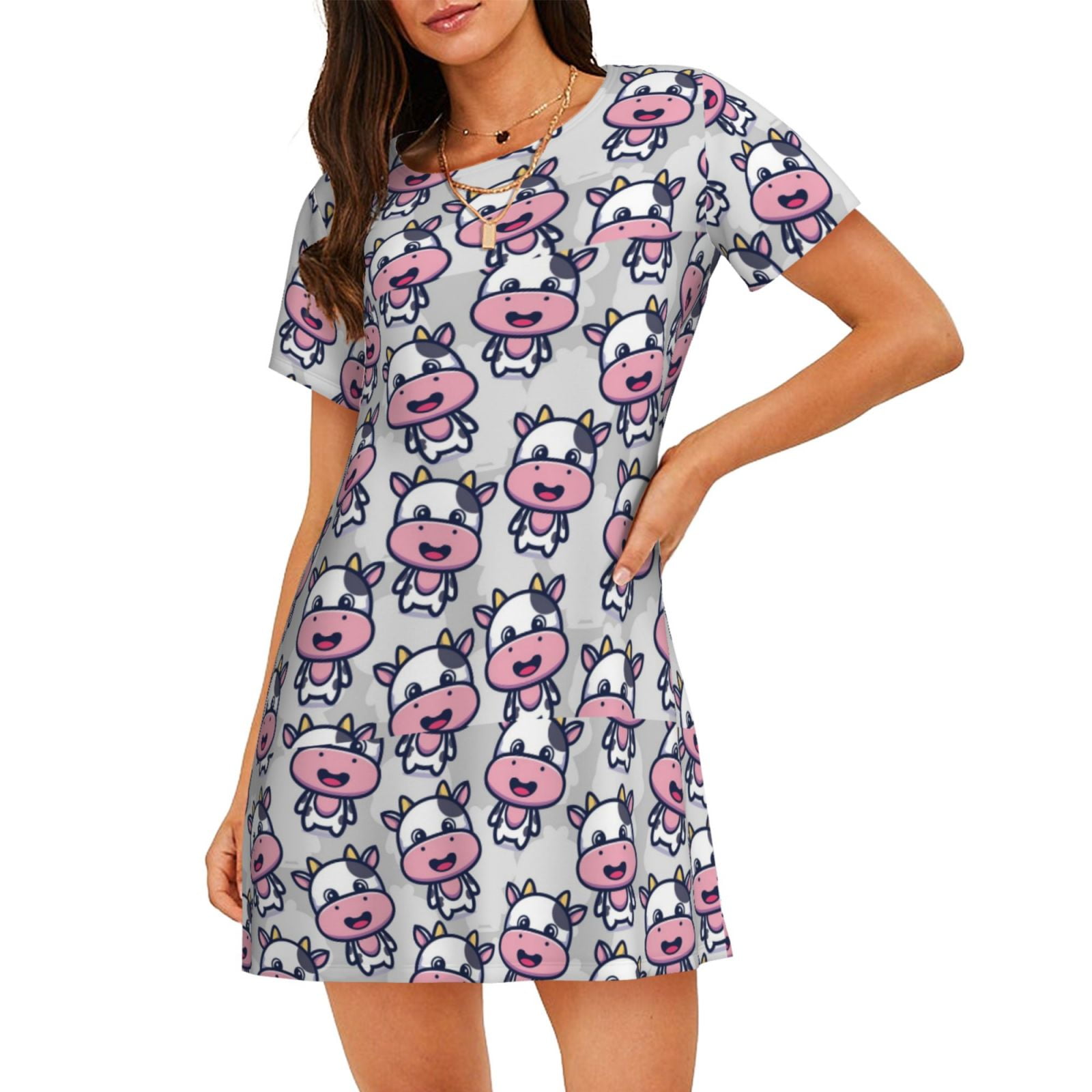 Fuzoiu Baby Cow Print Women Nightgowns, Soft Comfy Lightweight Short ...