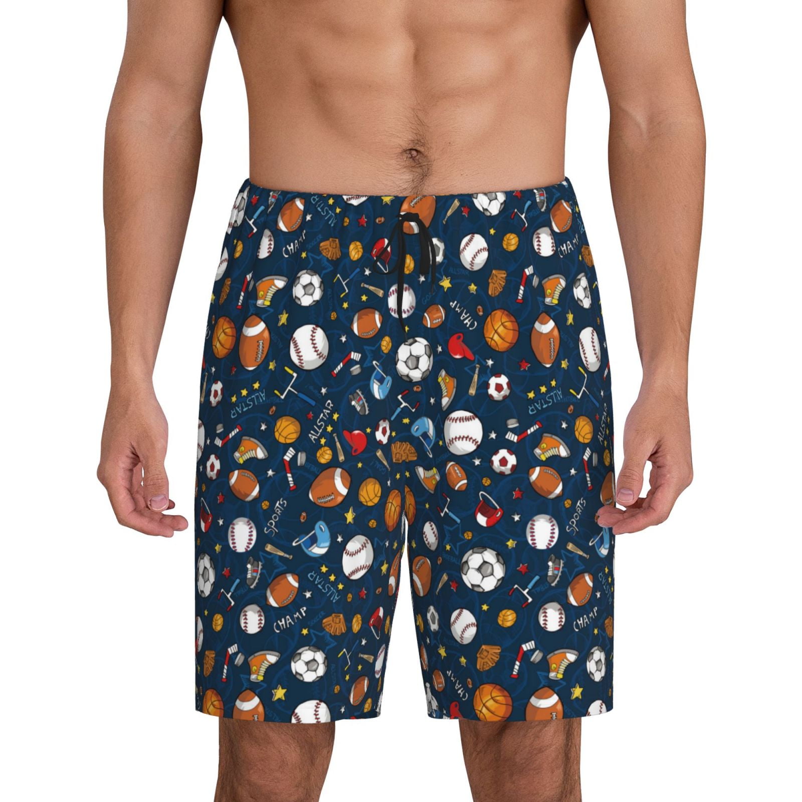 Fuzoiu Ball Sports Print Pajama Shorts for Men, Men's Pajama Bottoms ...