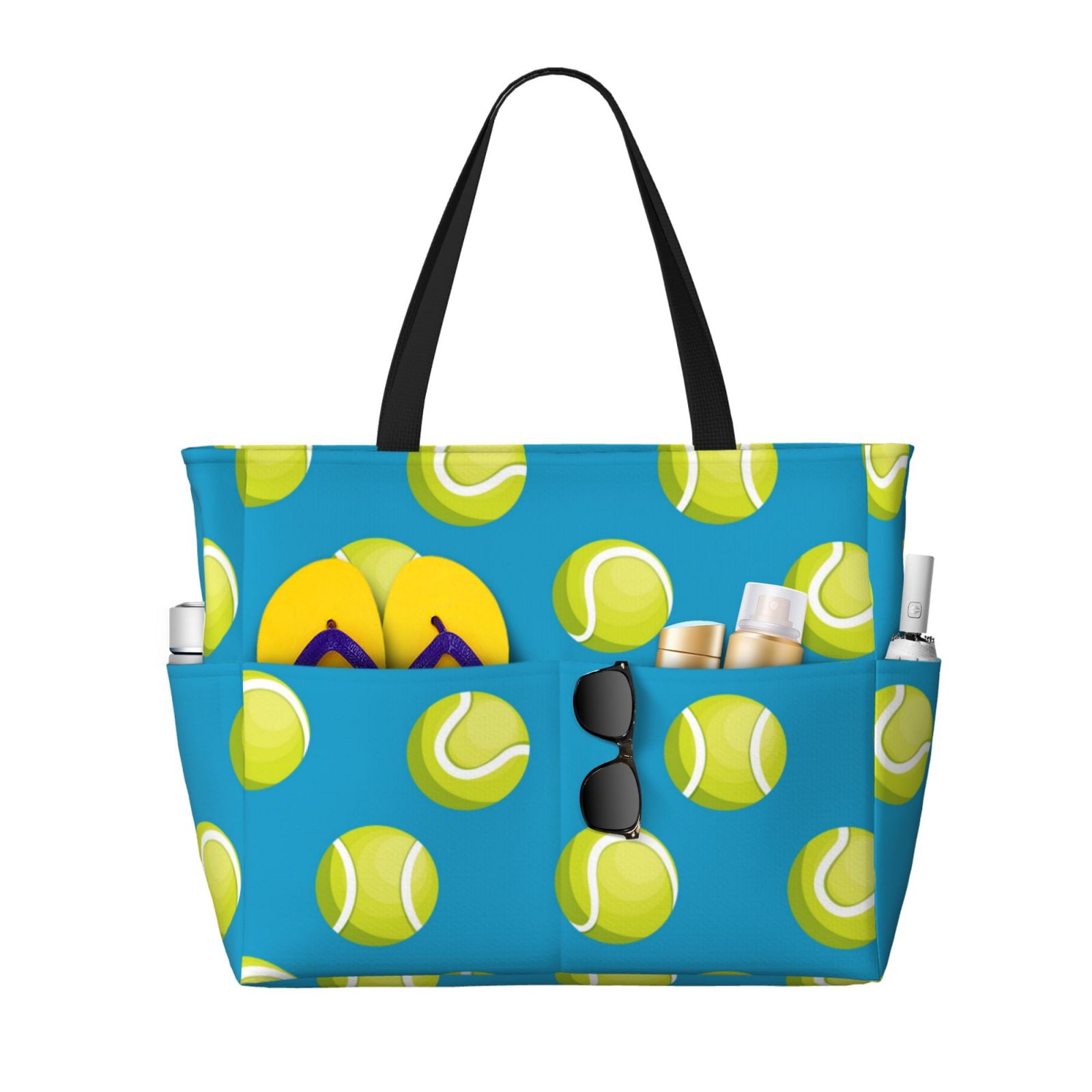 Fuzoiu Ball Tennis Print Waterproof Beach Tote Bag for Women Girls with ...