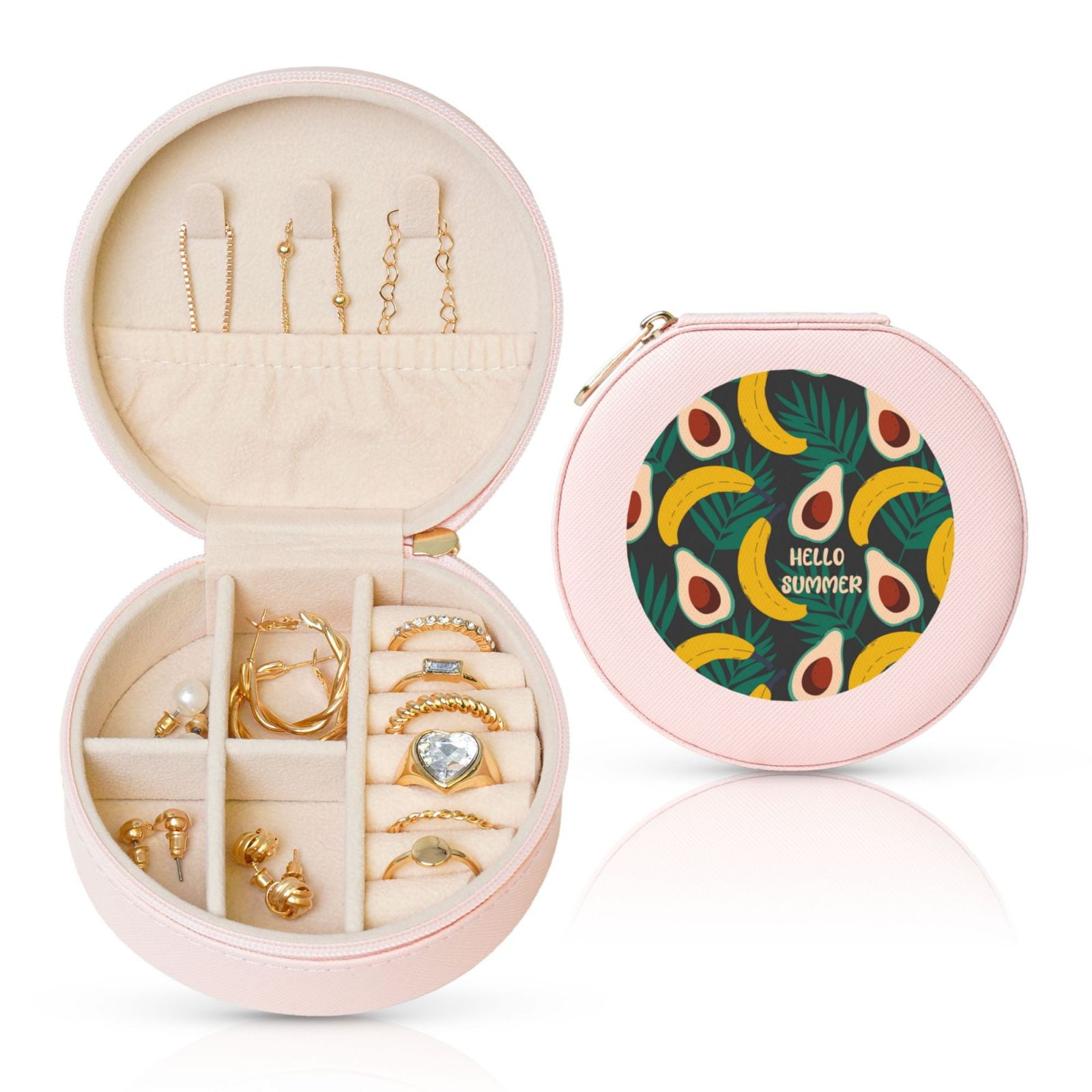 Fuzoiu Banana And Avocado Print Portable Jewelry Box,Round Mini Leather ...