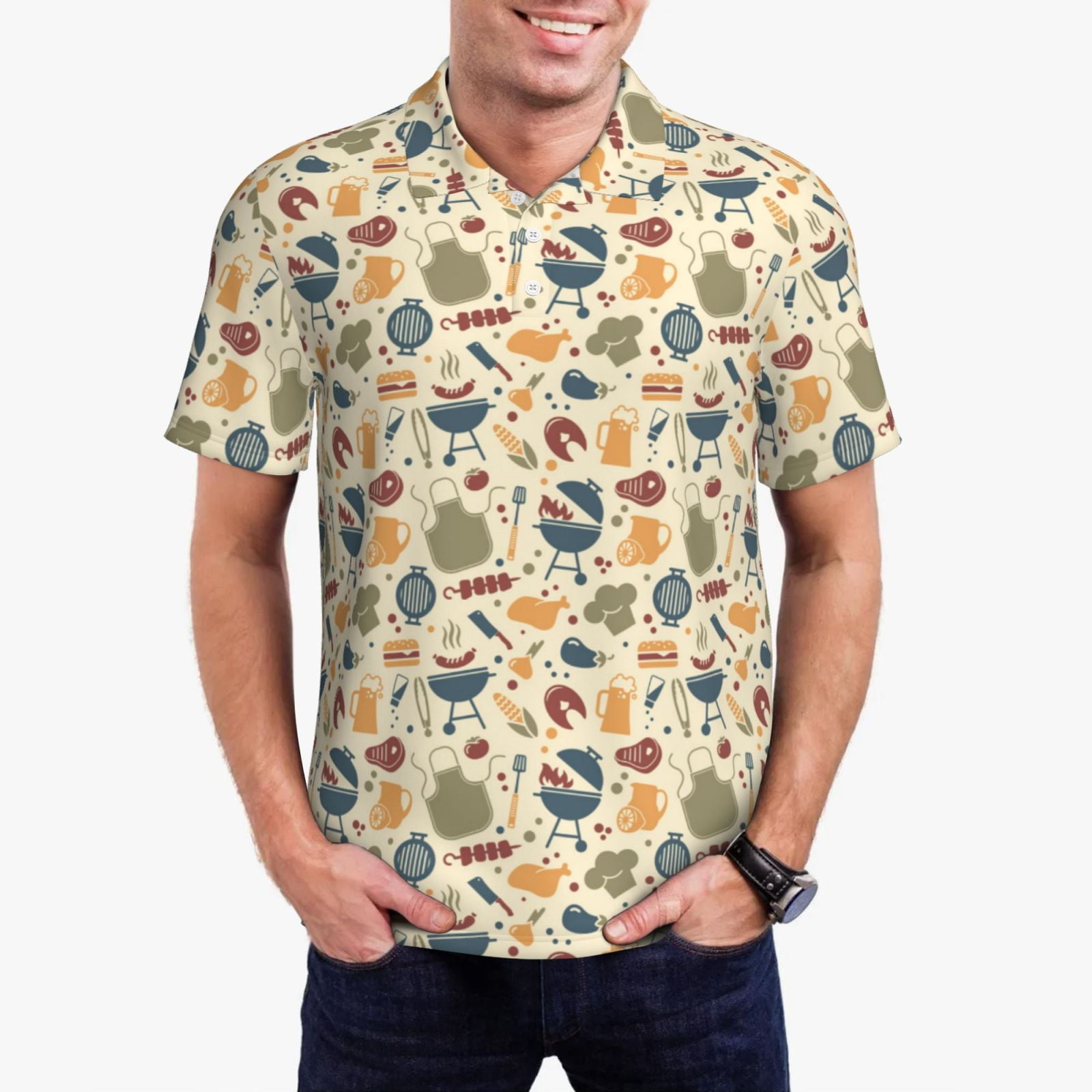 Fuzoiu Barbecue And Grill Print Men's Polo Shirts Short Sleeve,Golf ...