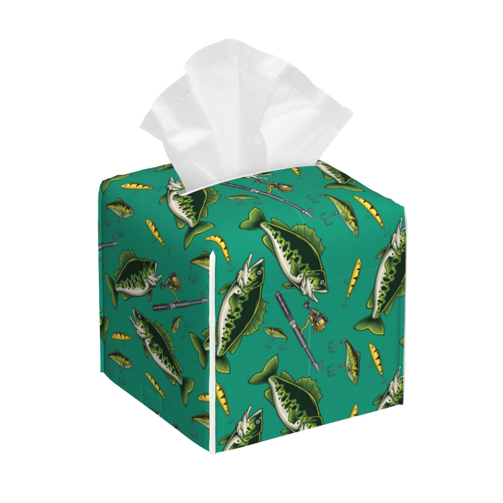 Fuzoiu Bass Fish Print Tissue Box Cover Holder, Square Leather Tissue ...