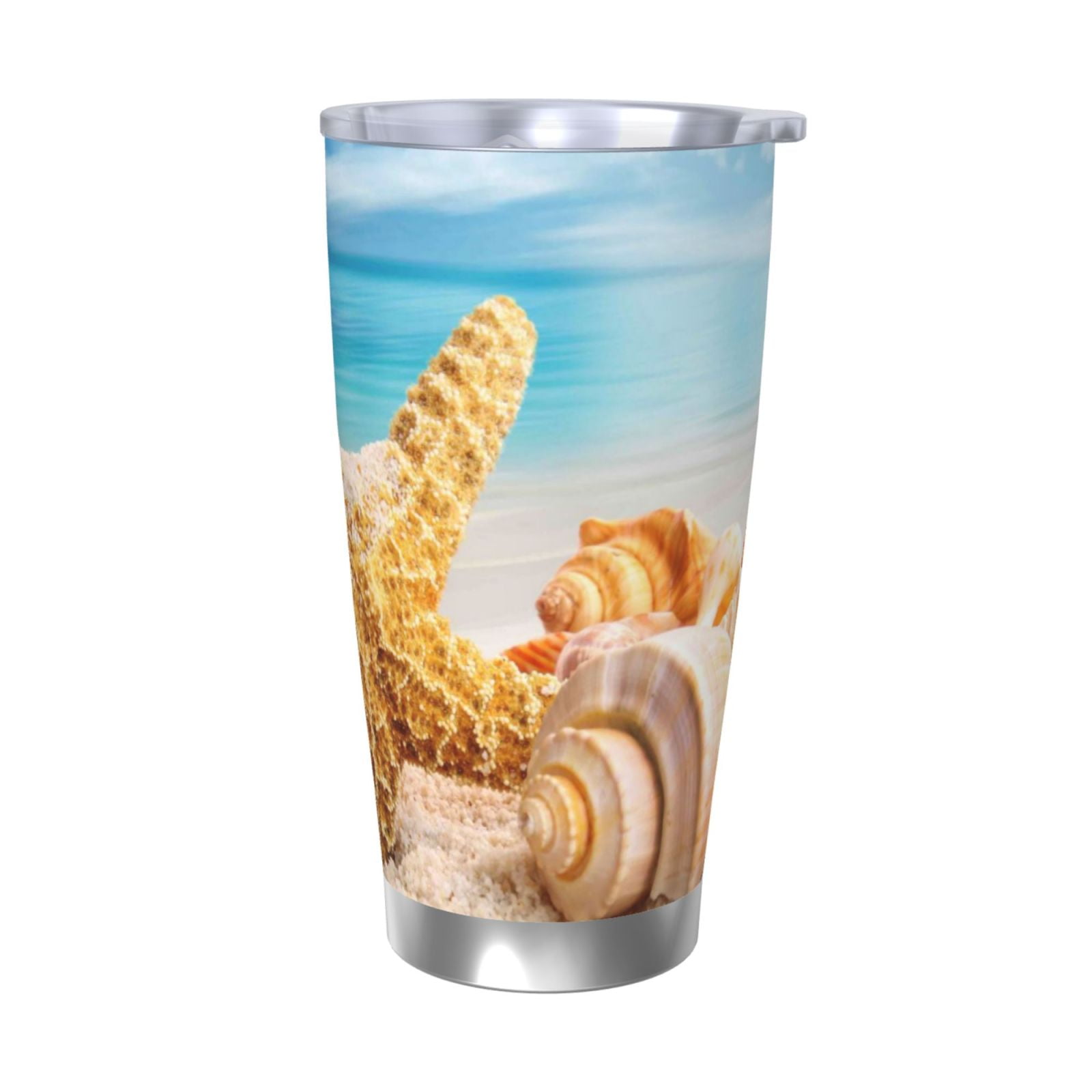 Fuzoiu Beach Starfish Shell Print 20oz Tumbler, Stainless Steel Vacuum ...