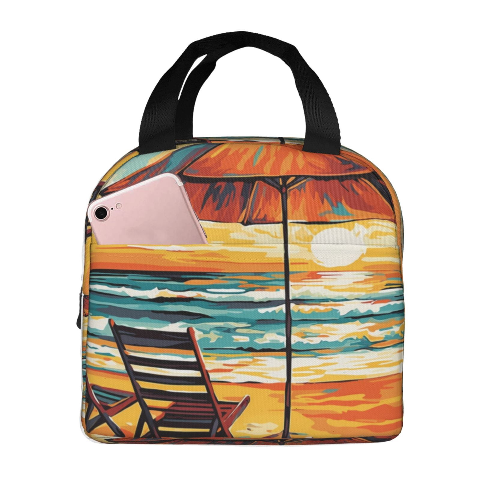 Fuzoiu Beach Umbrella Sunset Print Lunch Bag for Women & Men,Adult ...