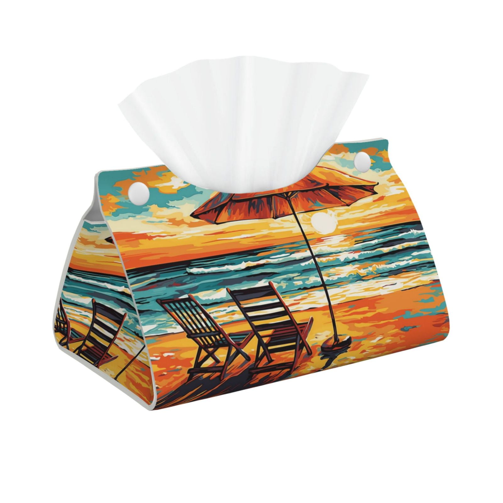 Fuzoiu Beach Umbrella Sunset Print Tissue Box Cover, PU Leather Tissue ...