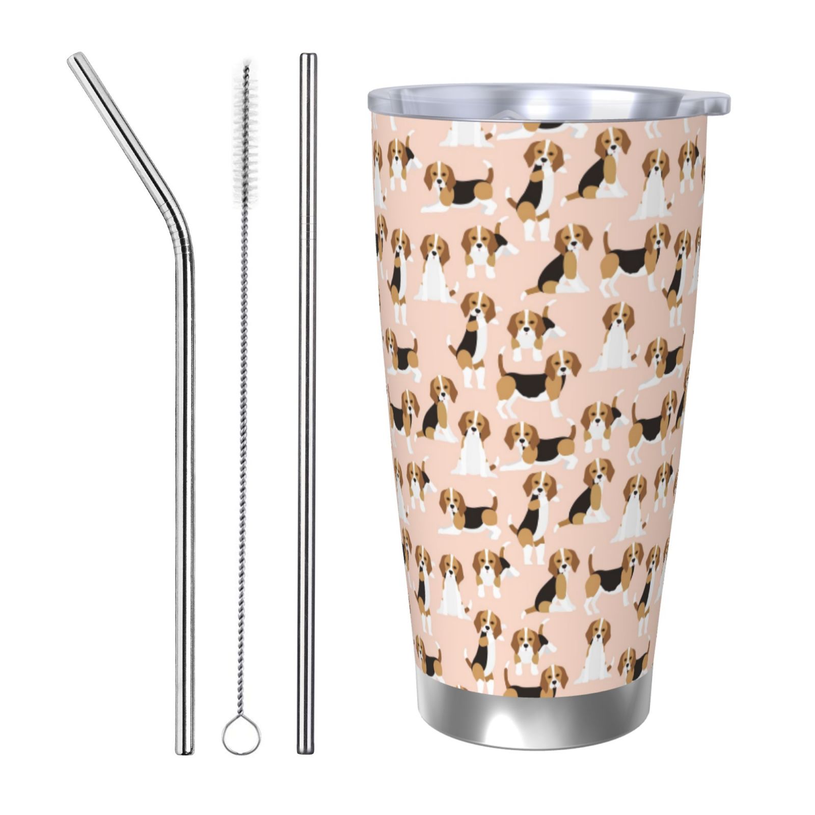 Fuzoiu Beagle Dog On Brown Print 20oz Tumbler, Stainless Steel Vacuum ...