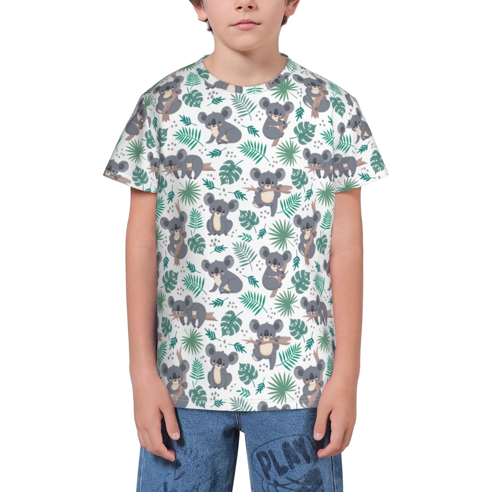 Fuzoiu Bears and Tropical Leaves Print Youth Short Sleeve T-Shirt,Youth ...