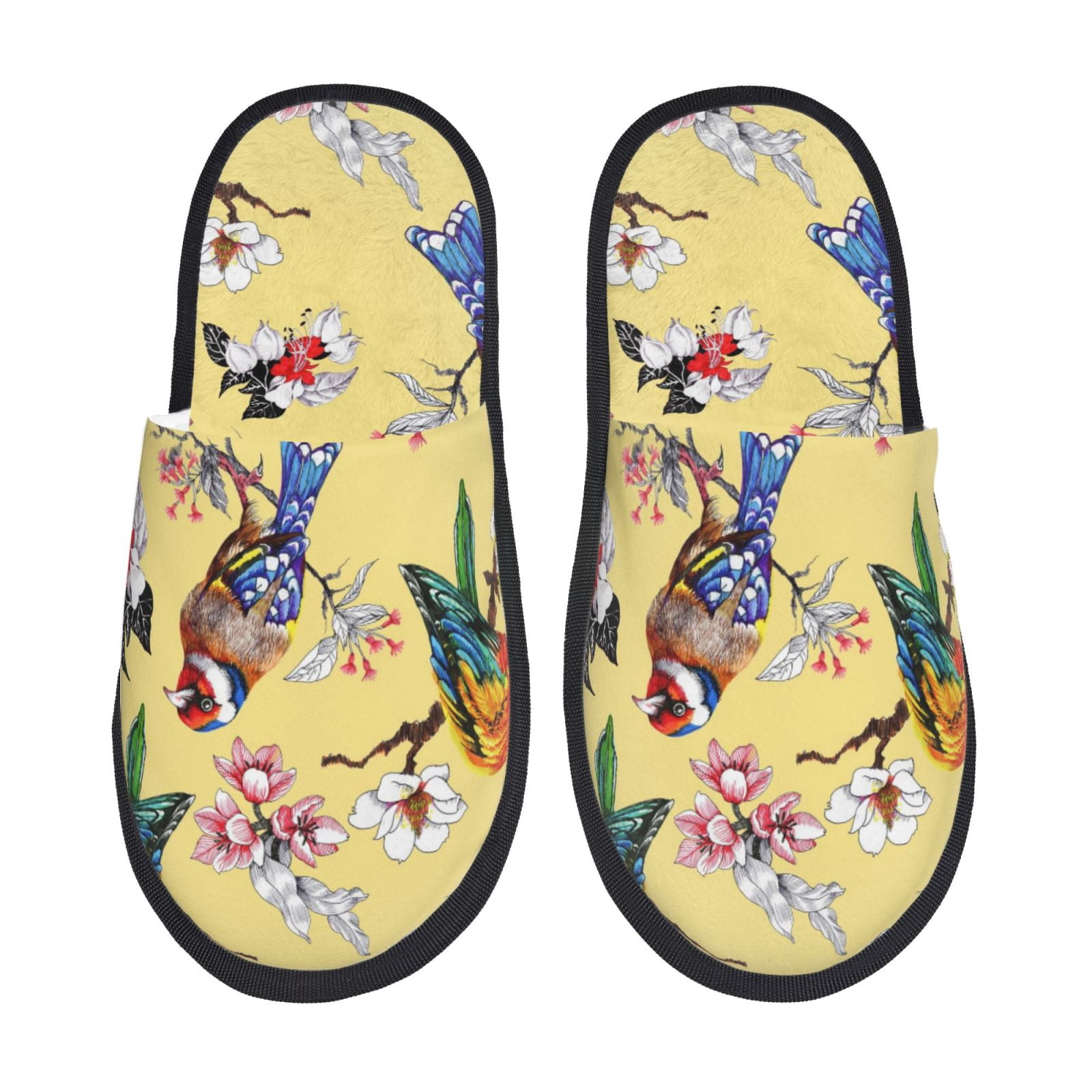 Fuzoiu Beautiful Bright Birds And Flowers Print Unisex Furry Slippers ...