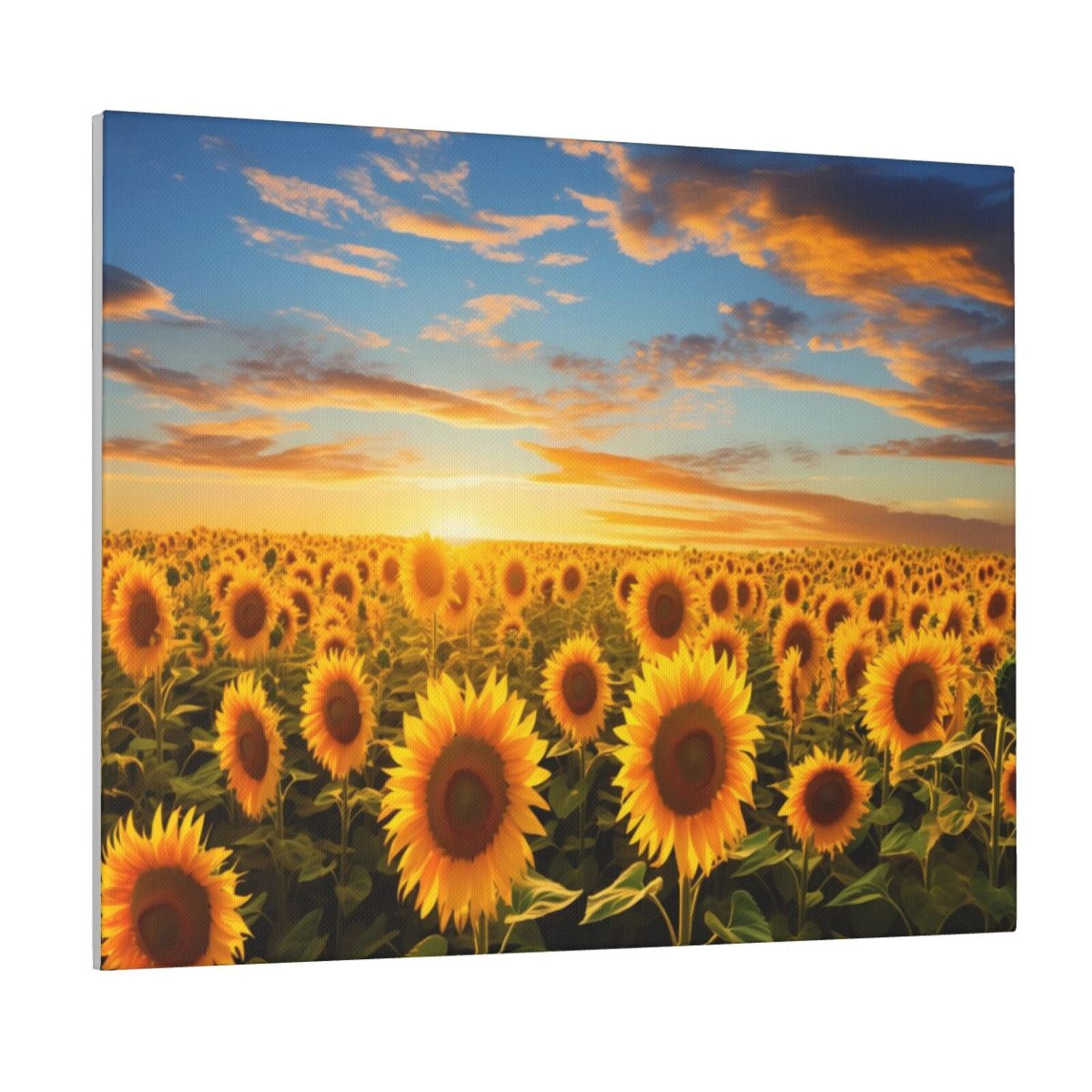 Fuzoiu Beautiful Golden Sunflower Field Print Canvas Wall Art for ...