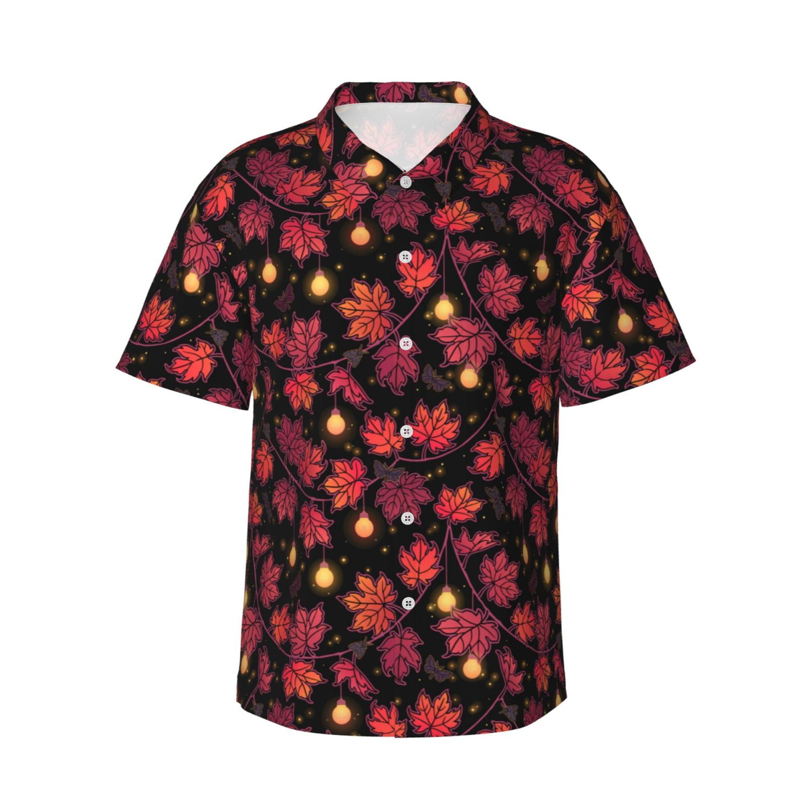 Fuzoiu Beautiful Maple Leaf Lantern Print Hawaiian Shirt for Men ...