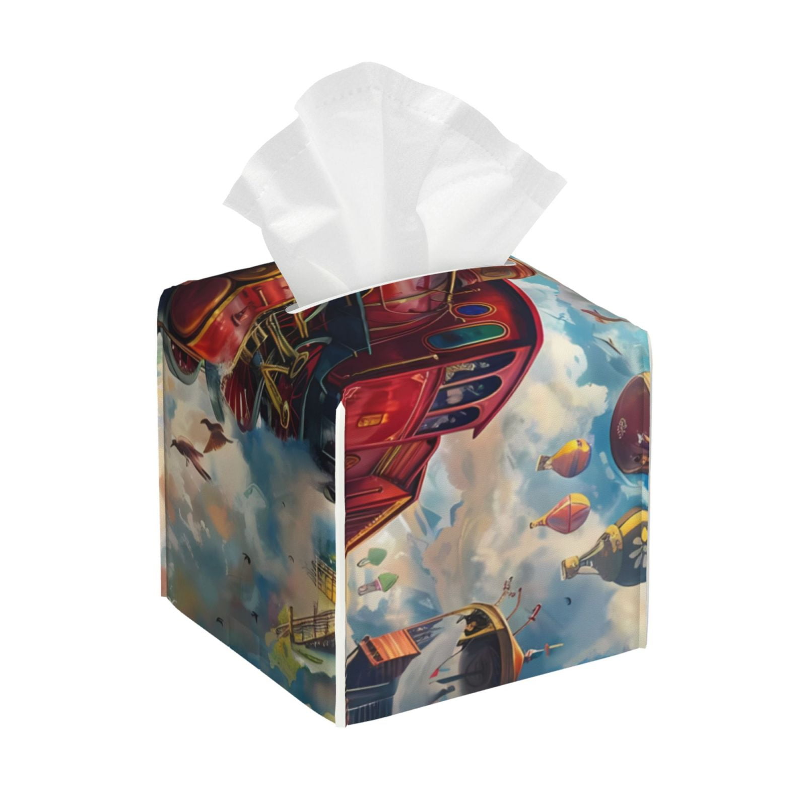 Fuzoiu Beautiful Red Train Hot Air Balloon Print Tissue Box Cover ...