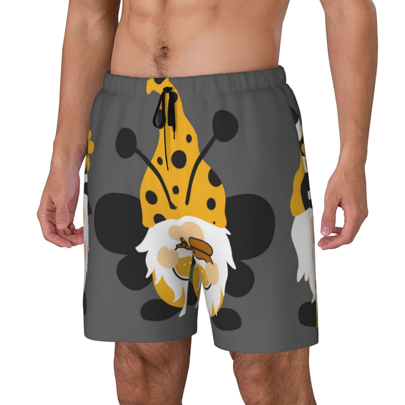 Fuzoiu Bee Gnome With Sunflower Print Men's Swim Shorts,Quick-Dry ...