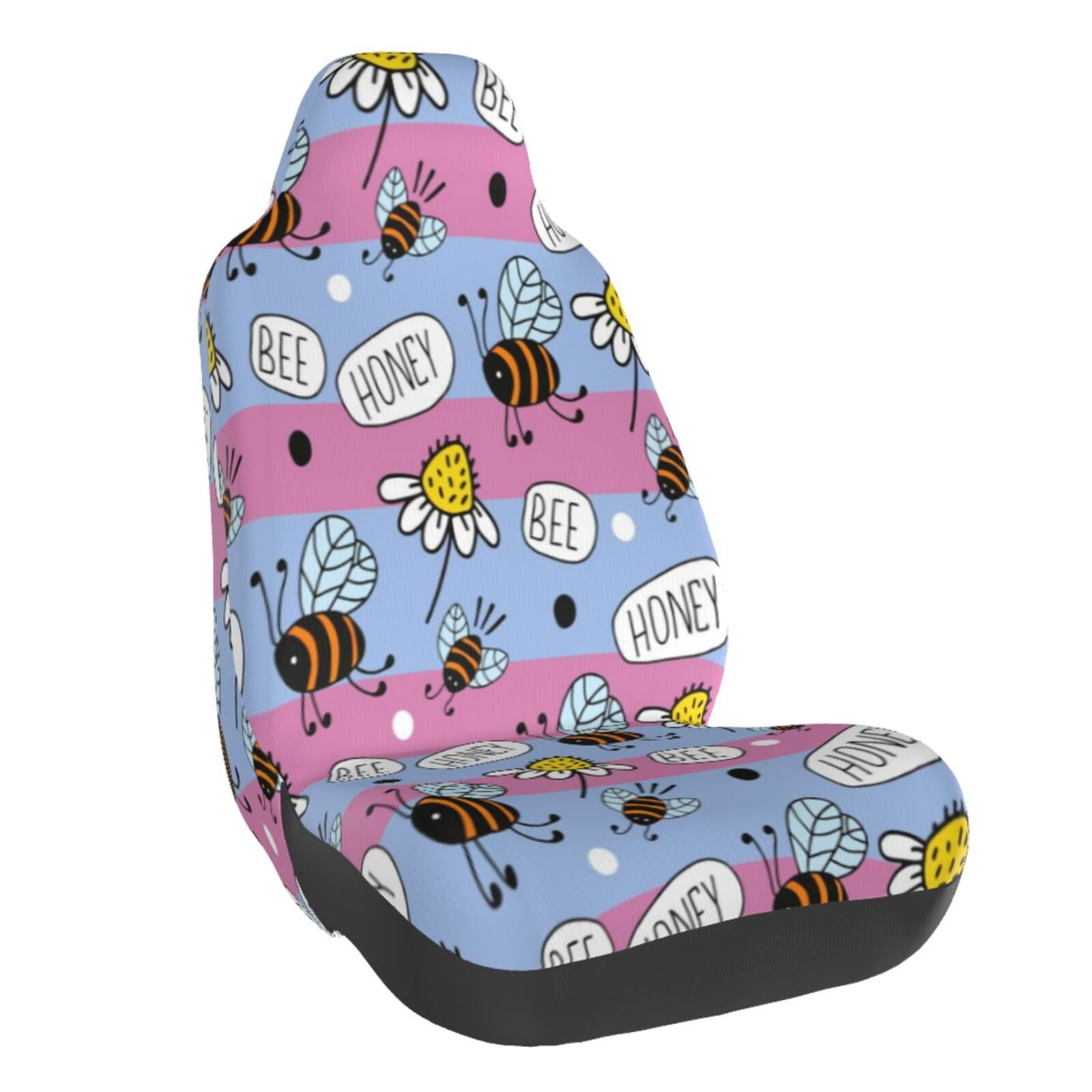 Fuzoiu Bees And Daisies Striped Print Elastic Car Seat Covers, Seat ...