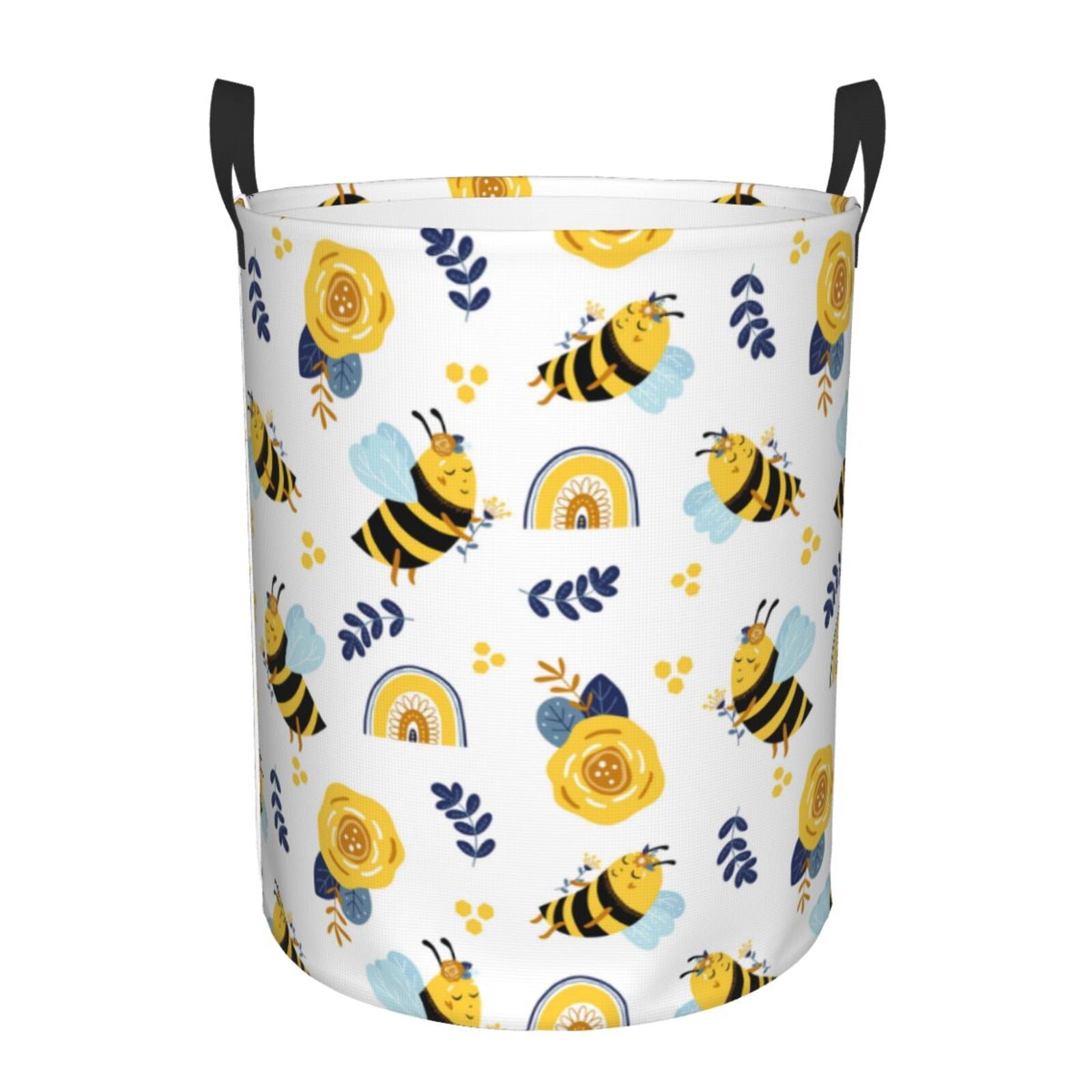 Fuzoiu Bees And Rainbows Print Circular Hamper,Laundry Basket with ...