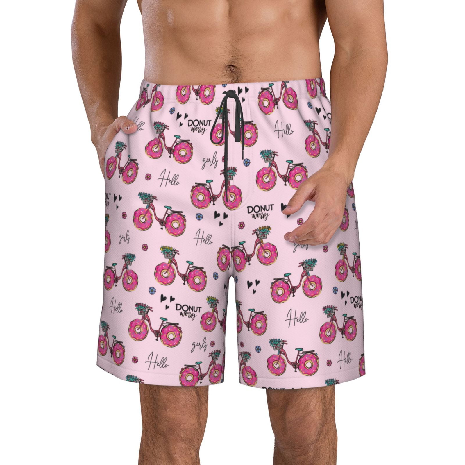 Fuzoiu Bike with Donut Wheels Print Men's Beach Shorts,Men's Swim ...