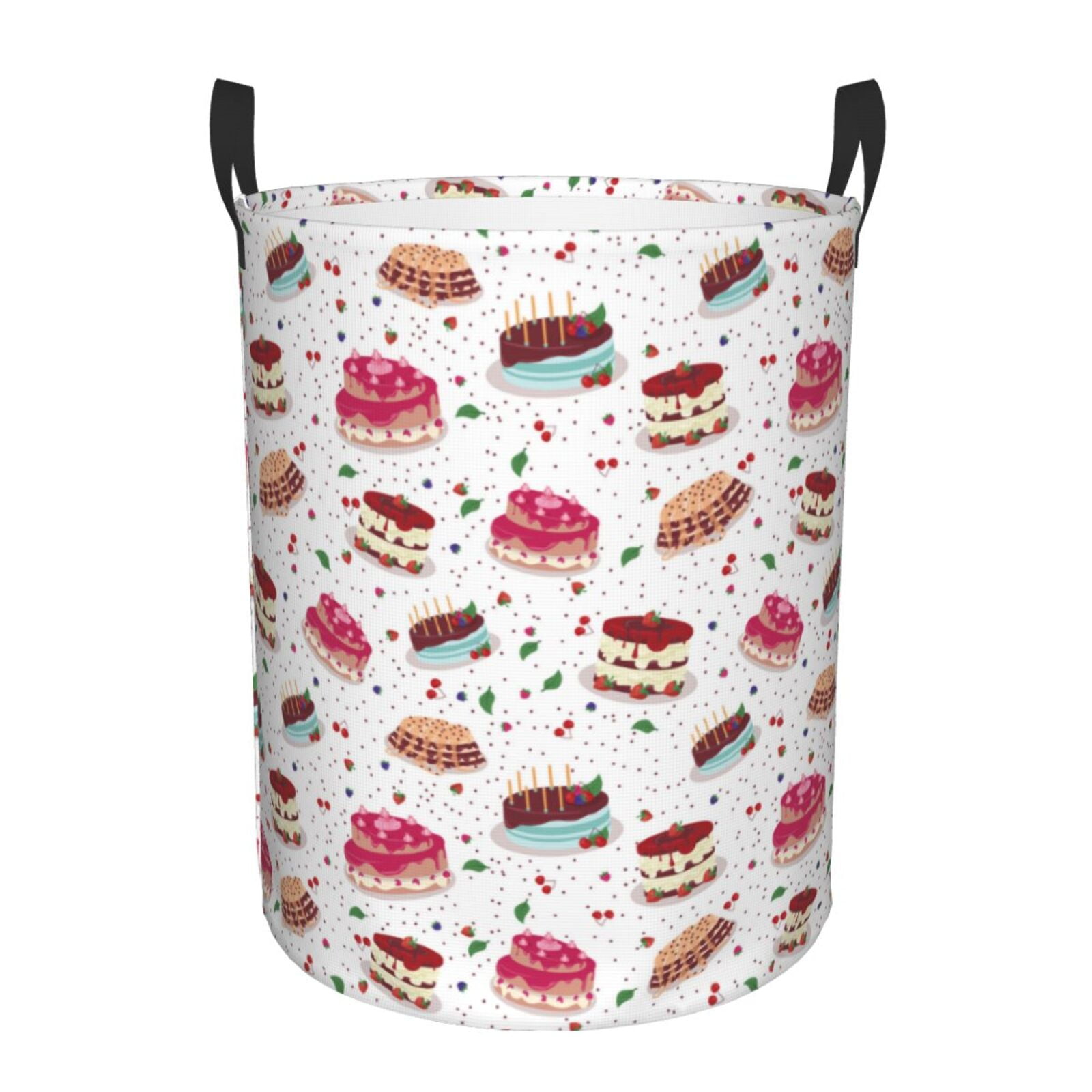 Fuzoiu Birthday Cake Print Circular Hamper,Laundry Basket with Handle ...