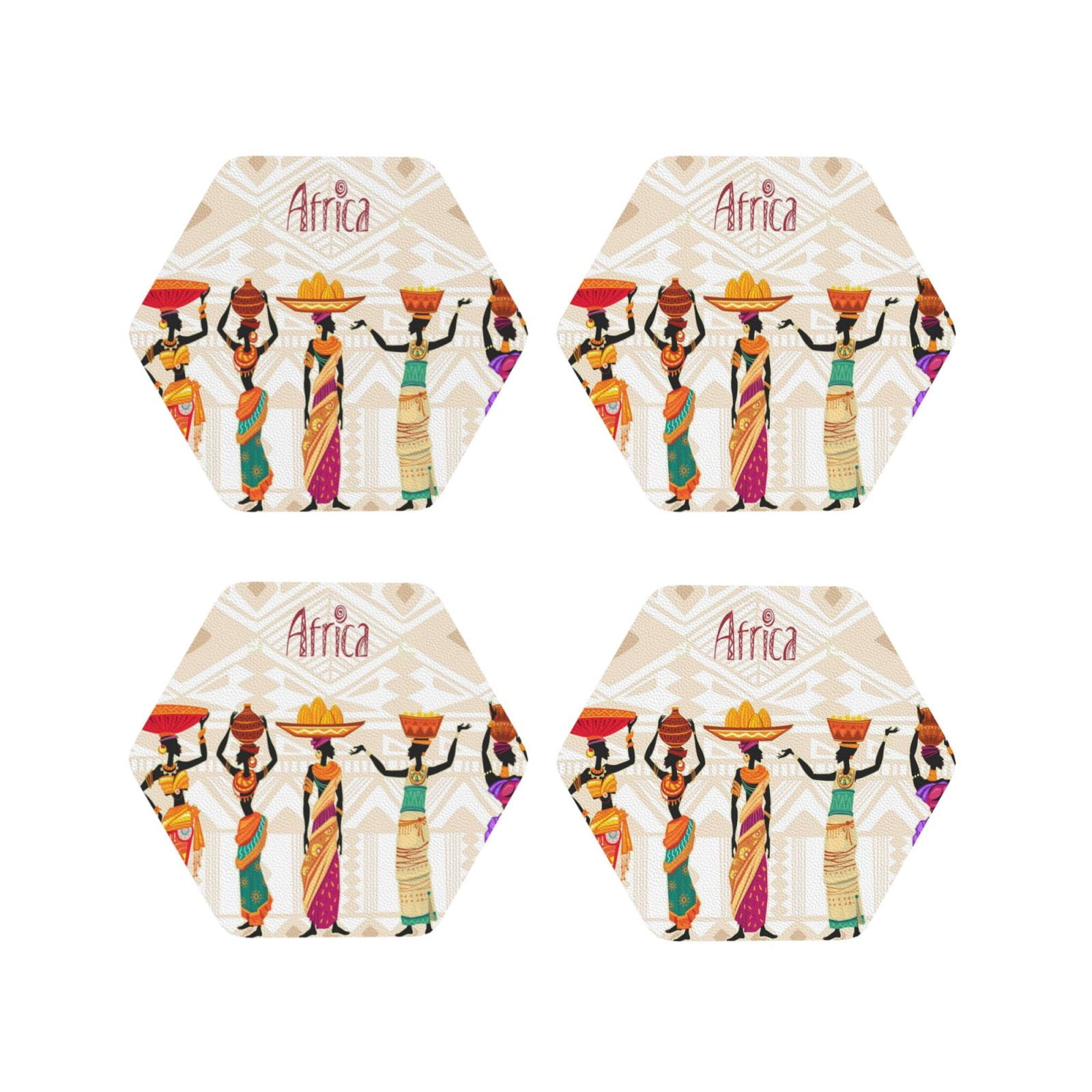 Fuzoiu Black African Woman Print Leather Coasters Set,Drink Coasters ...