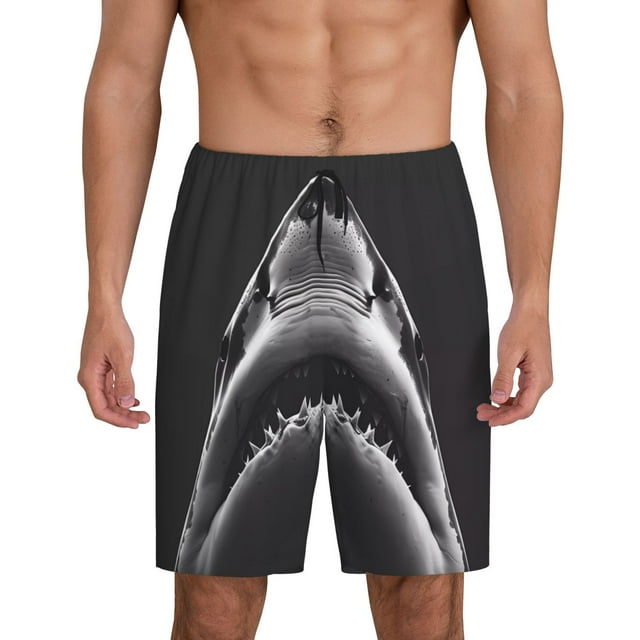 Fuzoiu Black And White Shark Print Pajama Shorts for Men, Men's Pajama ...