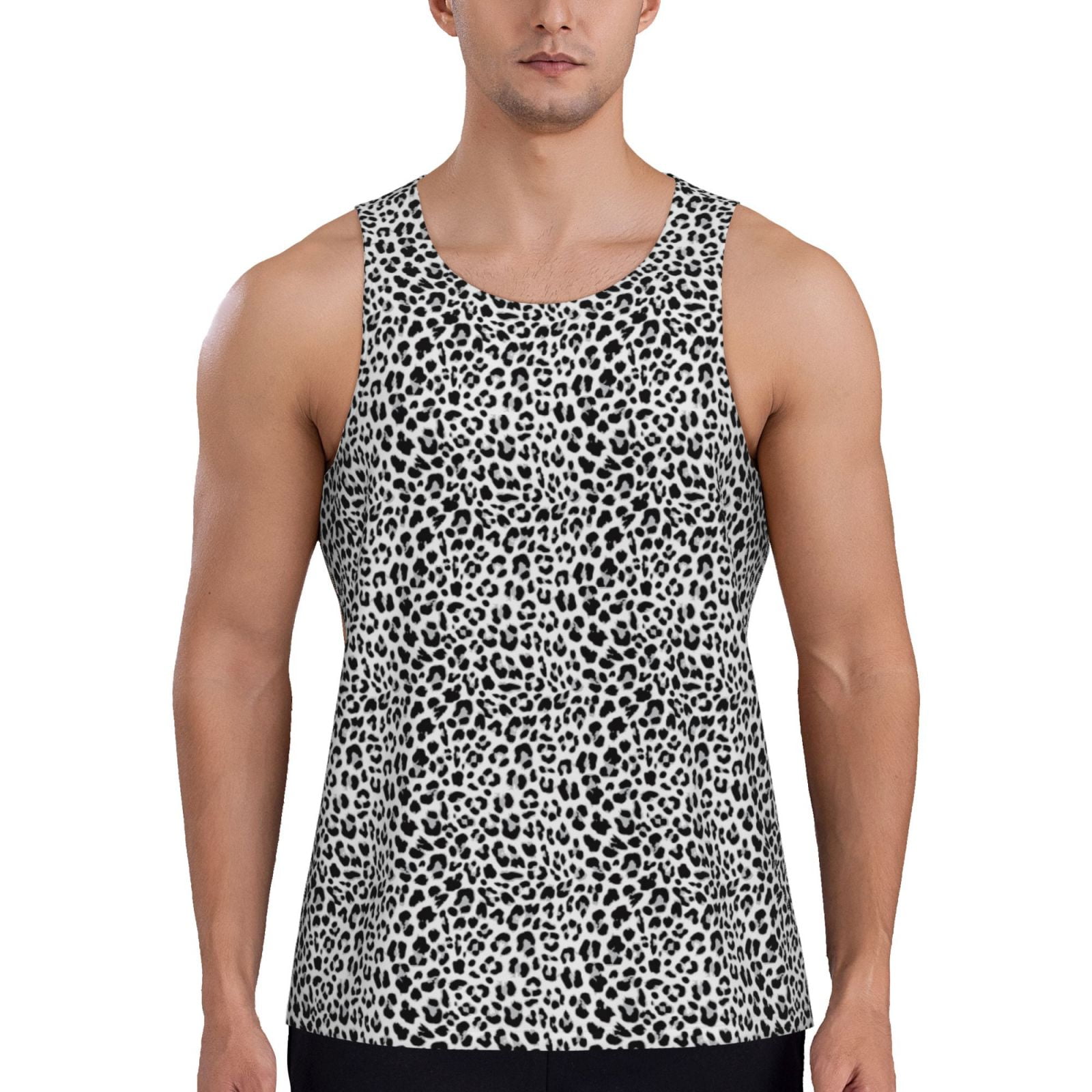 Fuzoiu Black Leopard Print Men's Workout Tank Tops,Sleeveless Gym Shirt ...