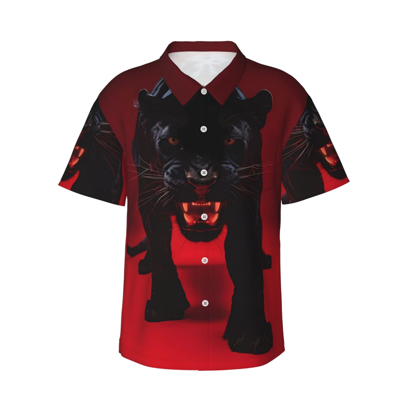 Fuzoiu Black Panther Red Background Print Hawaiian Shirt for Men ...