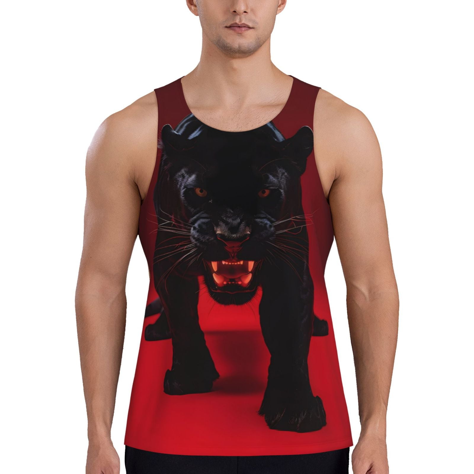 Fuzoiu Black Panther Red Background Print Men's Workout Tank Tops ...