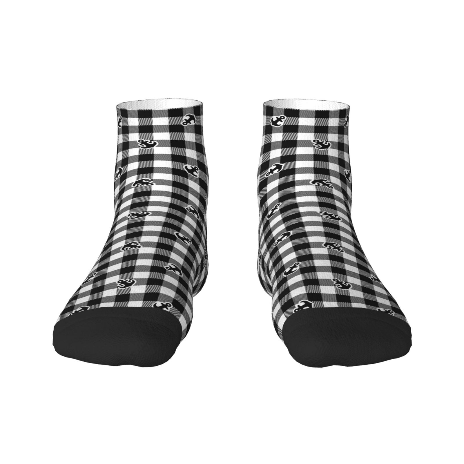 Fuzoiu Black Tartan Plaid Print Adult Socks, Crew Moisture-wicking ...