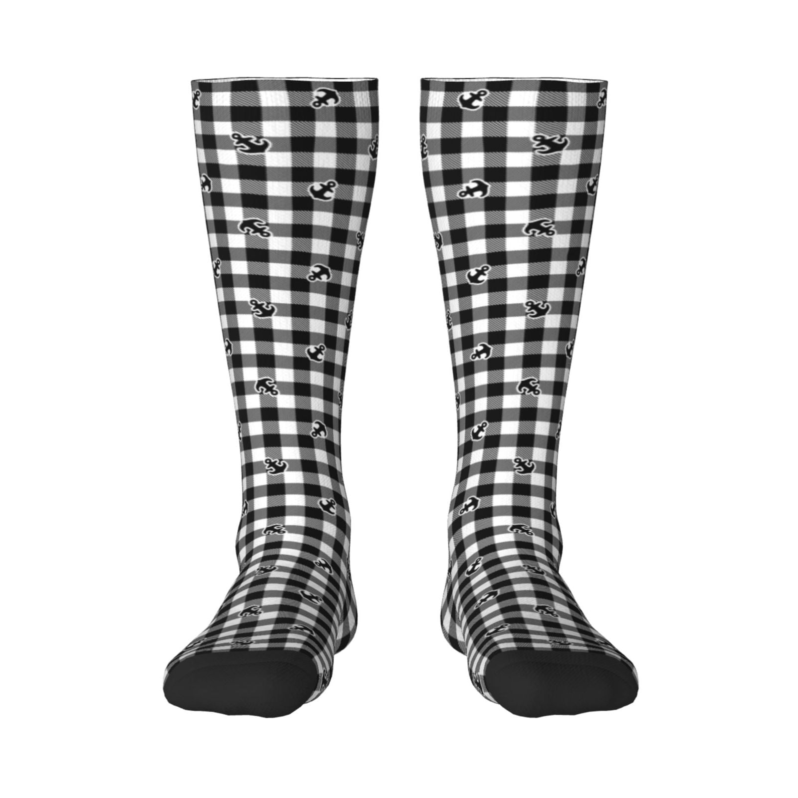 Fuzoiu Black Tartan Plaid Print Adult Stockings,Crew Socks,Unisex ...