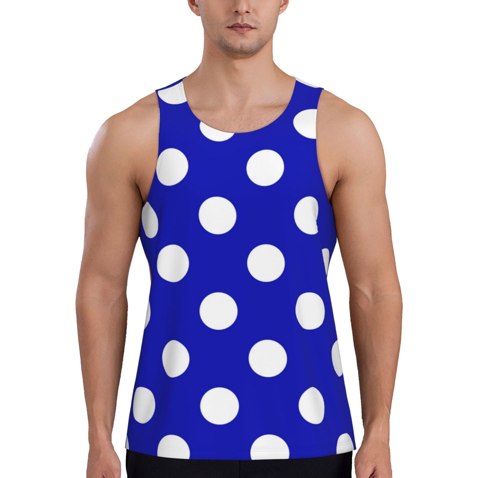 Fuzoiu Blue And White Polka Dot Print Men's Workout Tank Tops ...
