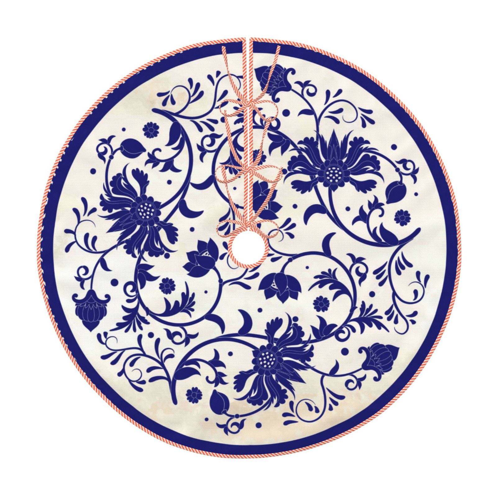 Fuzoiu Blue And White Porcelain Pattern Print Christmas Tree Skirt,Xmas ...