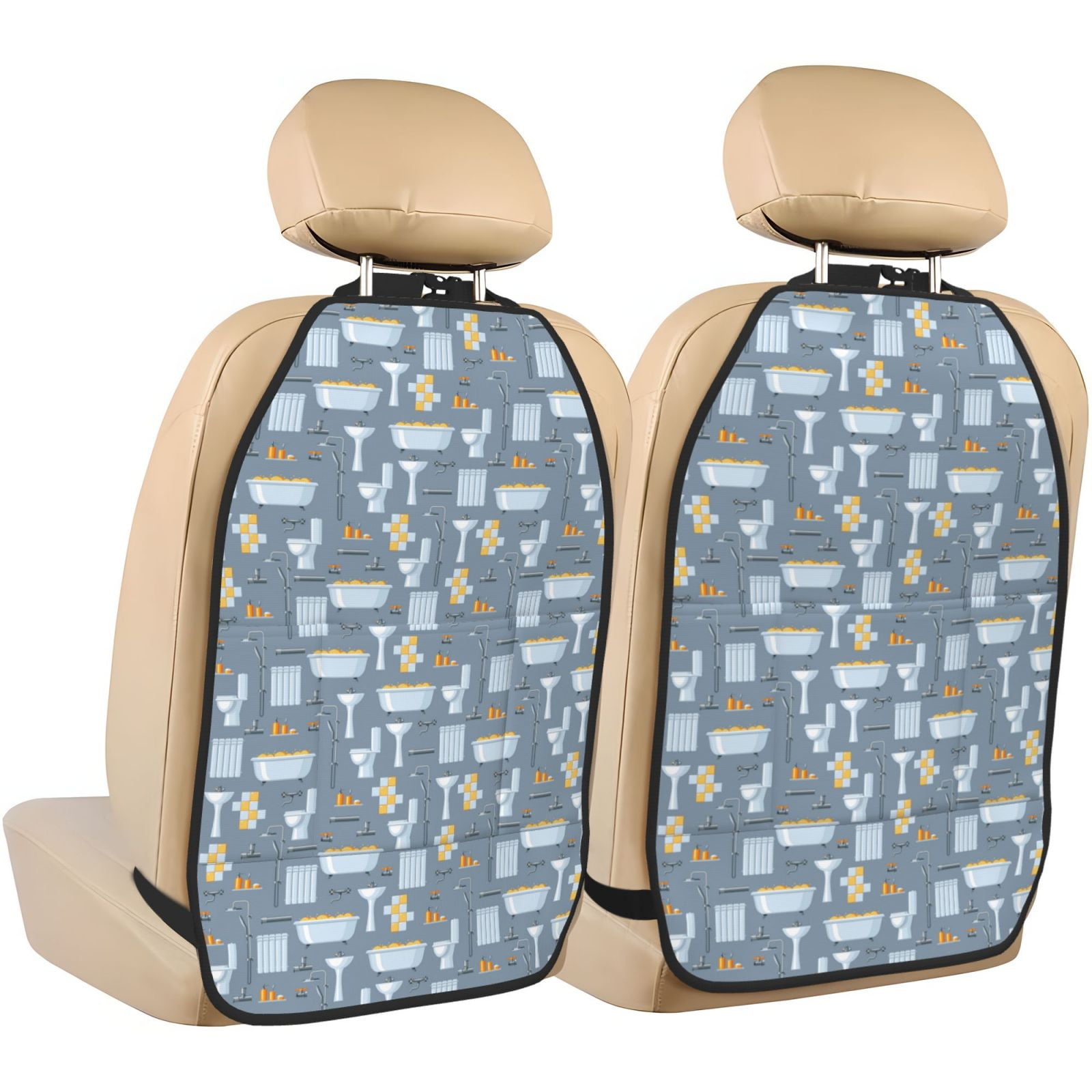 Fuzoiu Blue Bathroom Print 2 Pack Kick Mat Back Seat Protector With 3 ...