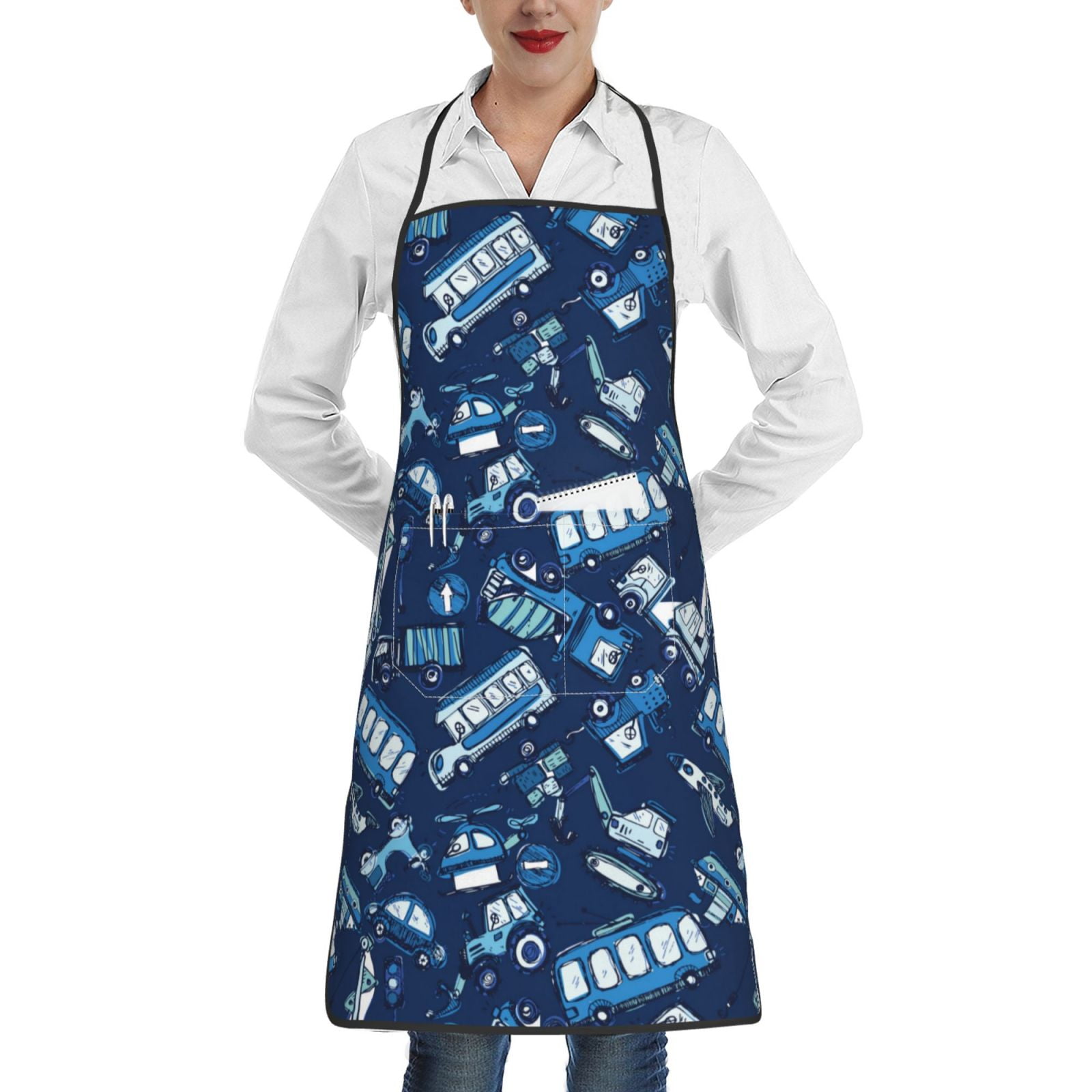 Fuzoiu Blue Bus Print Kitchen Cooking Aprons,Kitchen Cooking BBQ Aprons ...