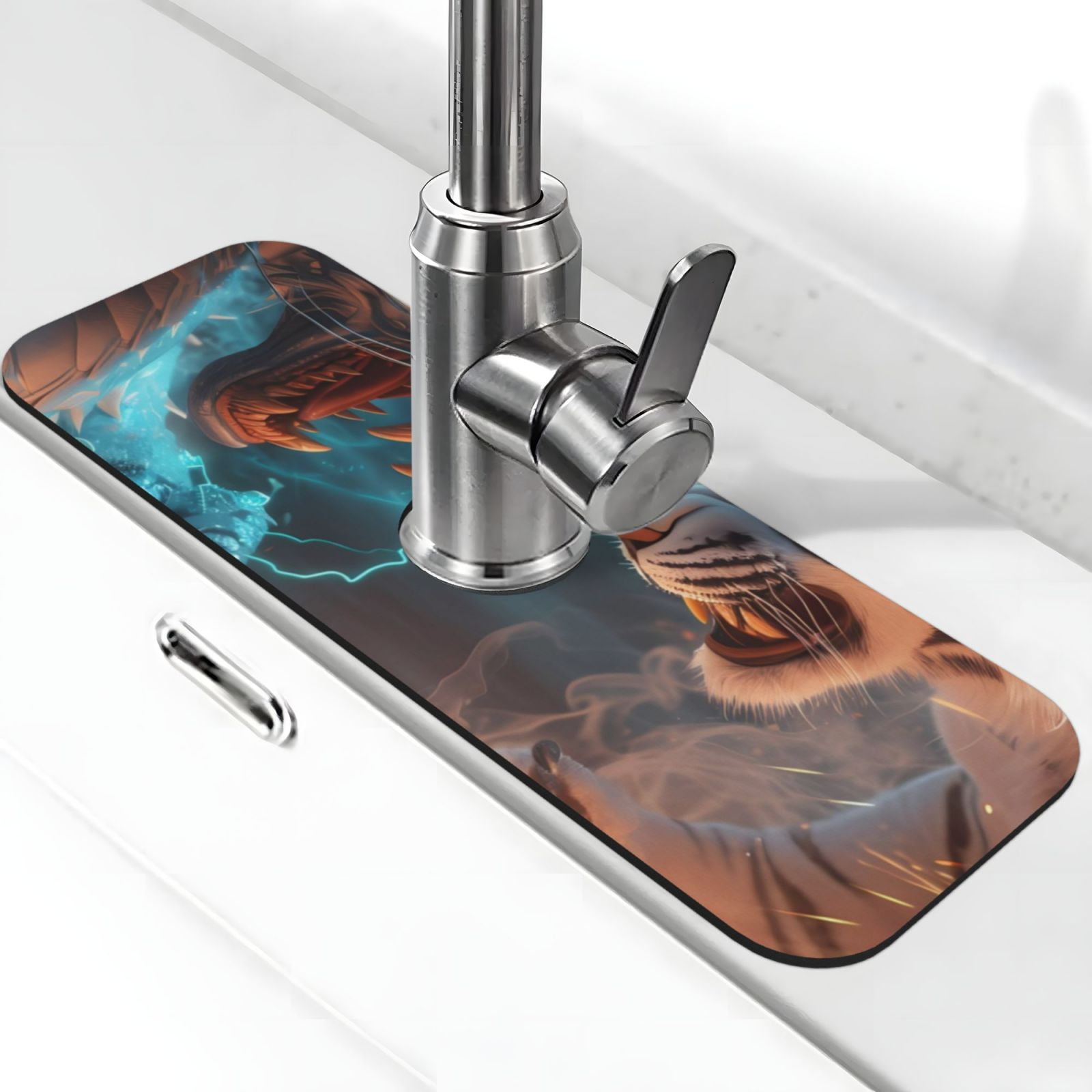 Fuzoiu Blue Dragon And White Tiger Print Kitchen Faucet Suction Pad ...