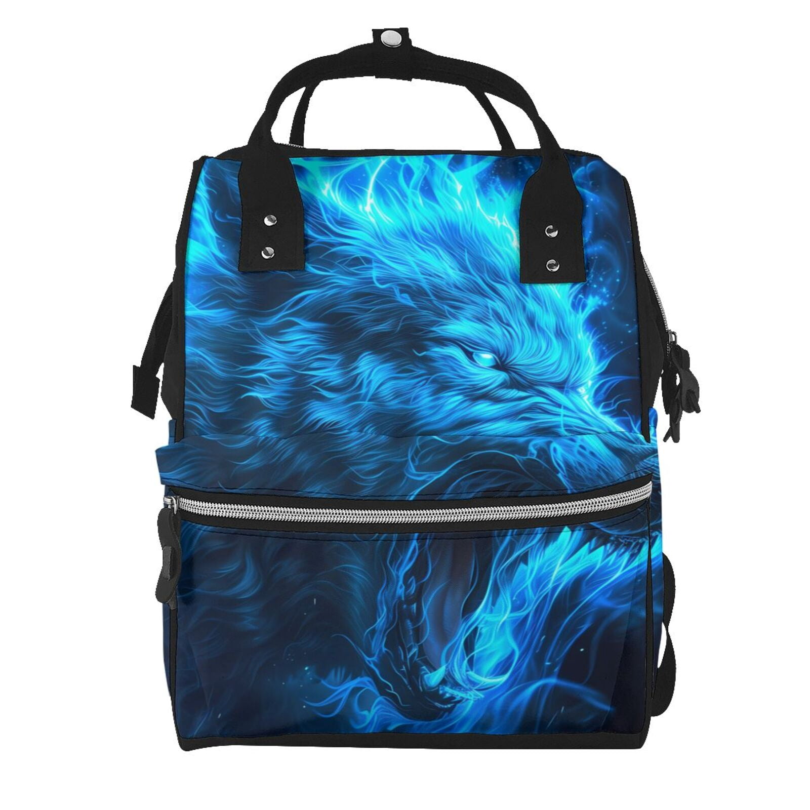 Fuzoiu Blue Fire Wolf Print Diaper Bag Backpack,Baby Essentials Travel ...
