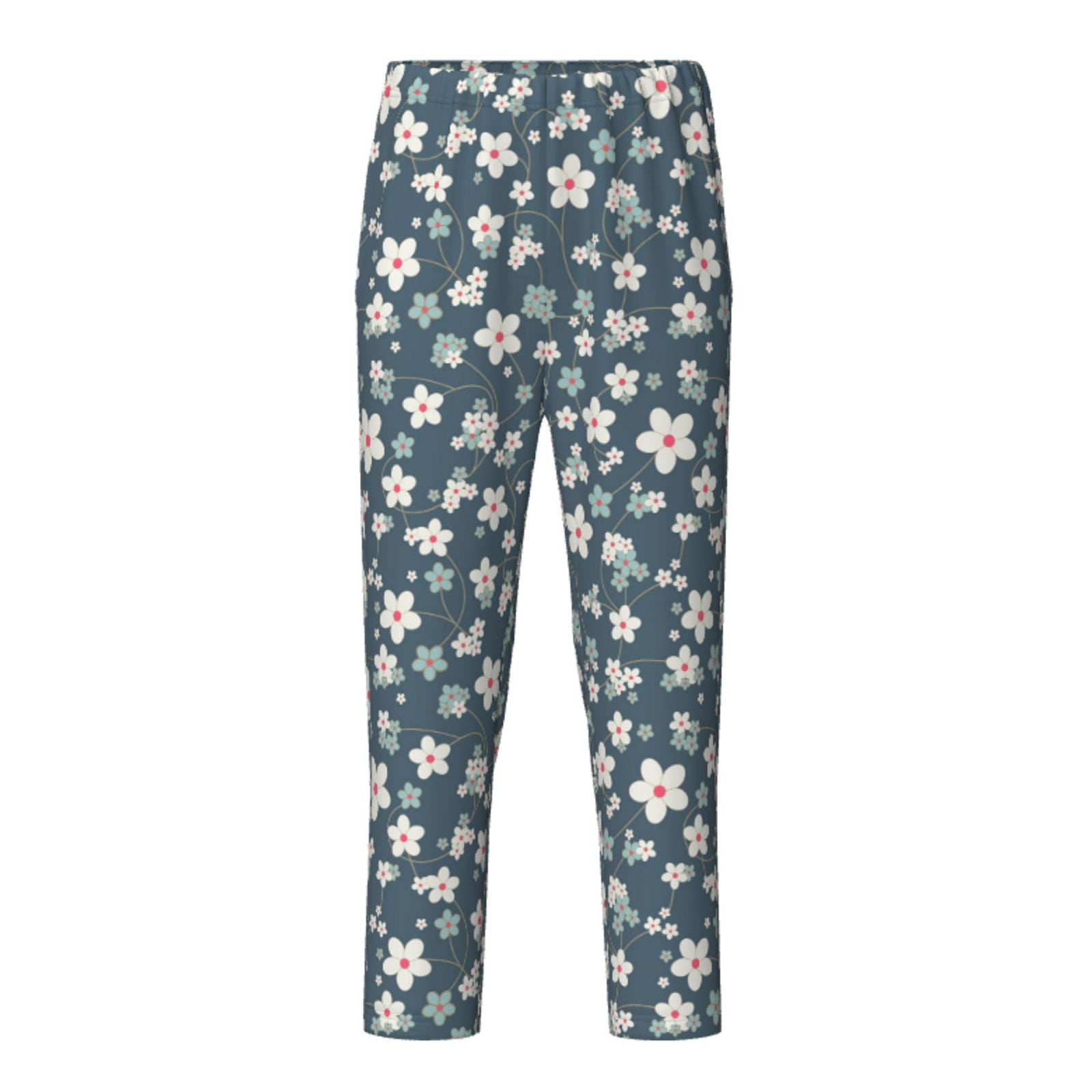 Fuzoiu Blue Flower Print Teenagers' Pajama Pants,Lounge Pants with ...