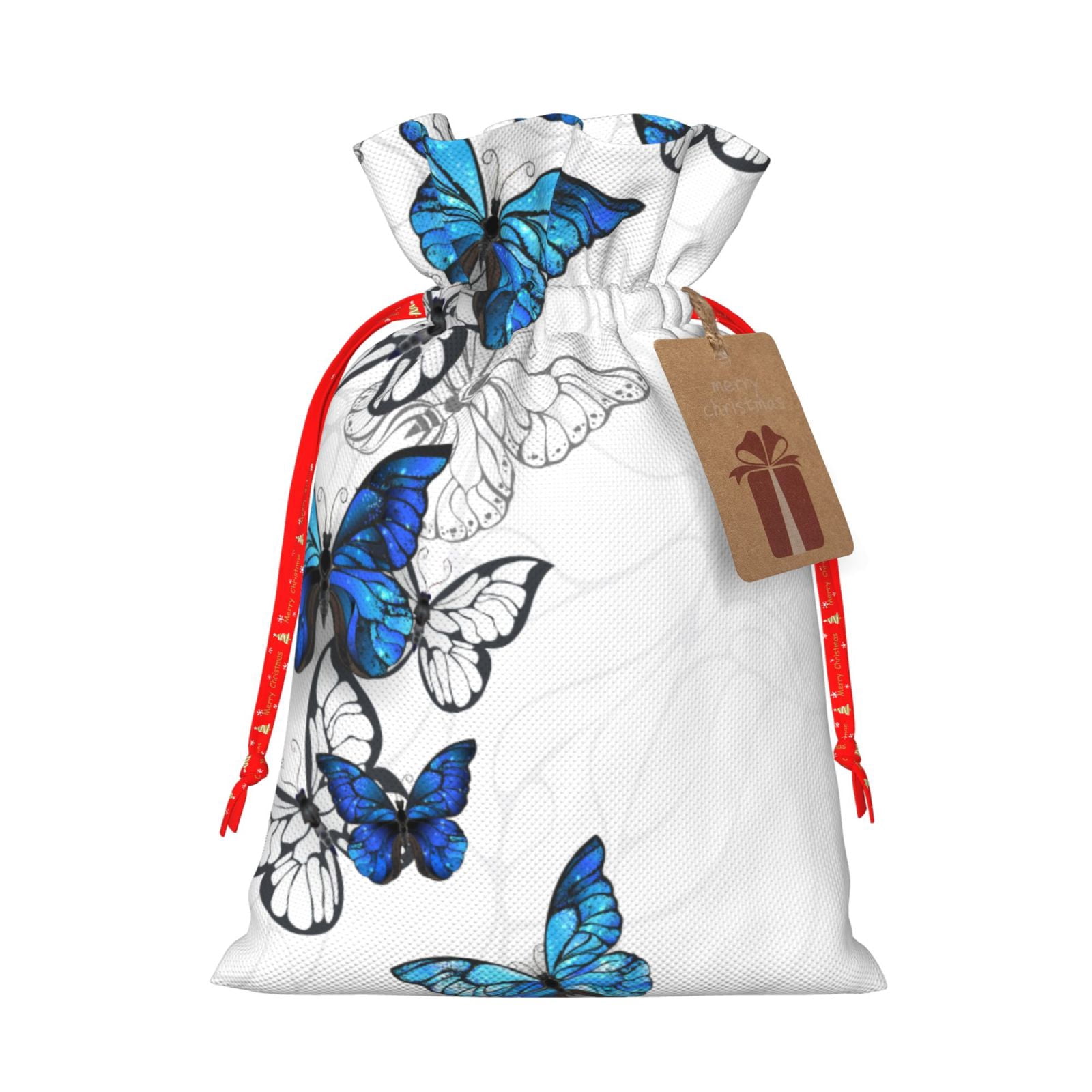 Fuzoiu Blue Flying Butterflies Print Christmas Gift Bag,Burlap Gift Bag ...