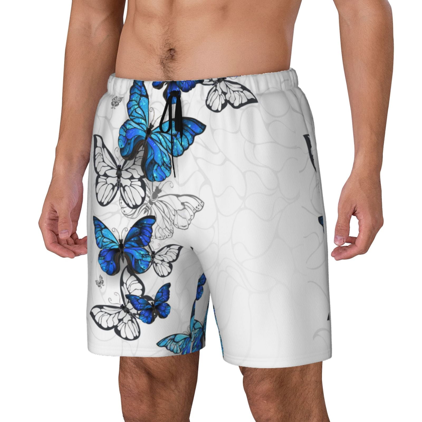 Fuzoiu Blue Flying Butterflies Print Men's Swim Shorts,Quick-Dry Double ...