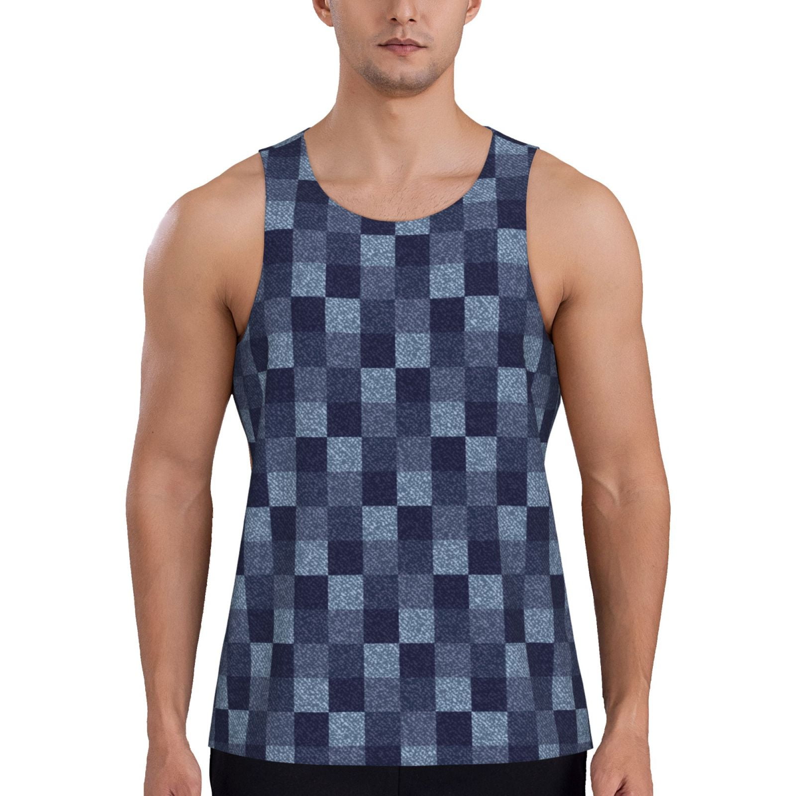 Fuzoiu Blue Gingham Buffalo Check Print Men's Workout Tank Tops ...