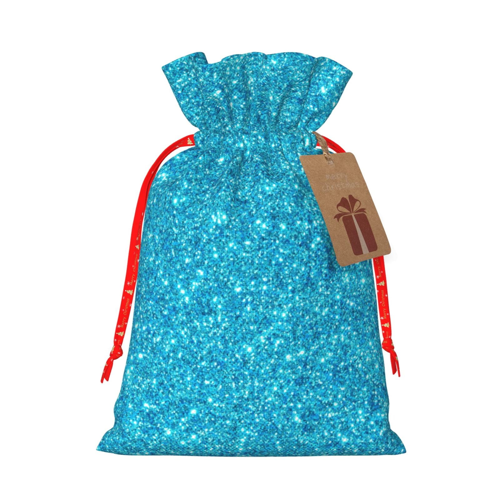 Fuzoiu Blue Glitter Print Christmas Gift Bag,Burlap Gift Bag with ...
