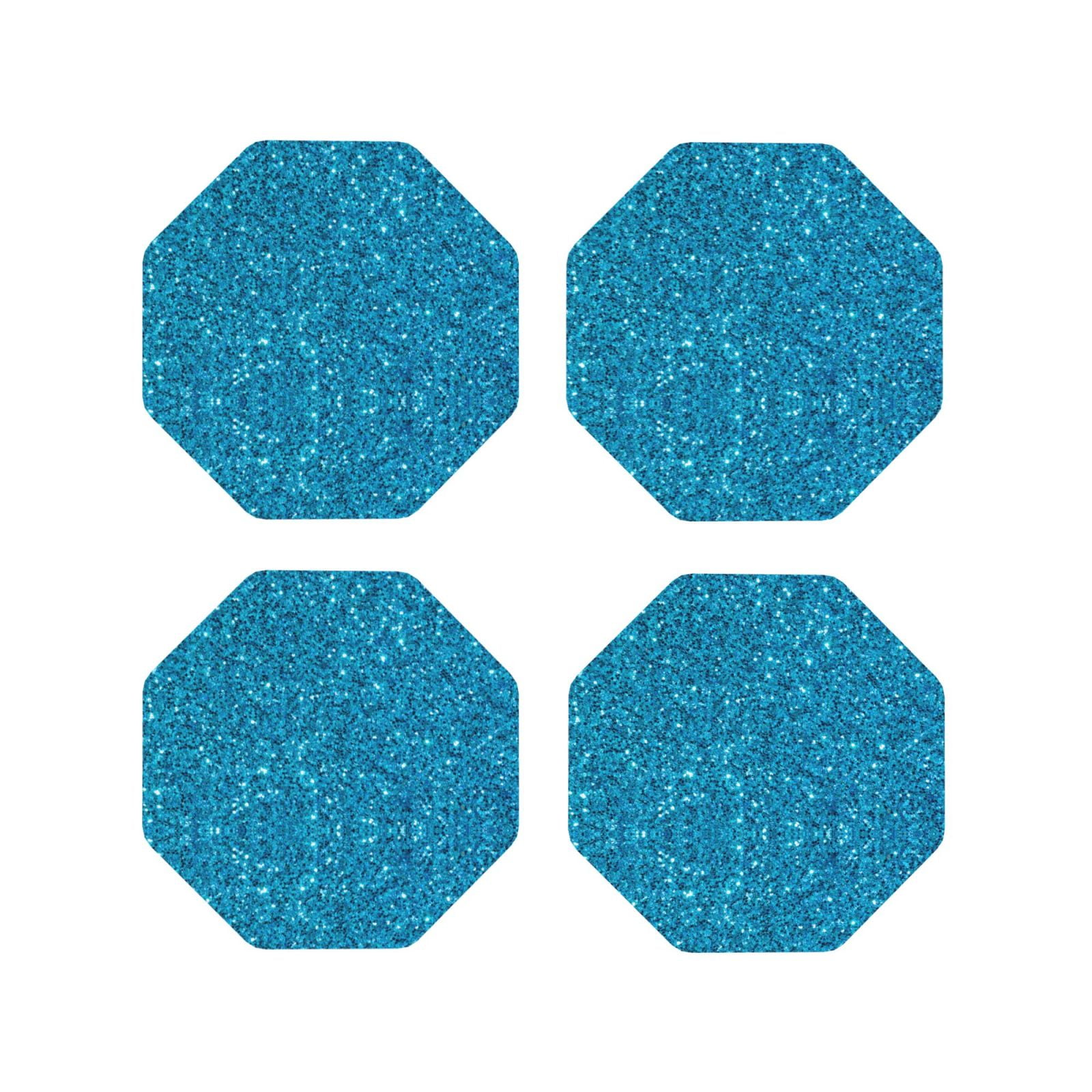 Fuzoiu Blue Glitter Print Leather Coasters Set,Drink Coasters Set of 4 ...