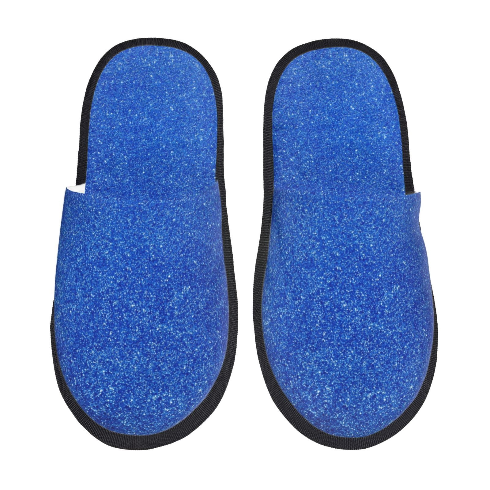 Fuzoiu Blue Glitter Print Unisex Furry Slippers,Plush Indoor Shoes ...