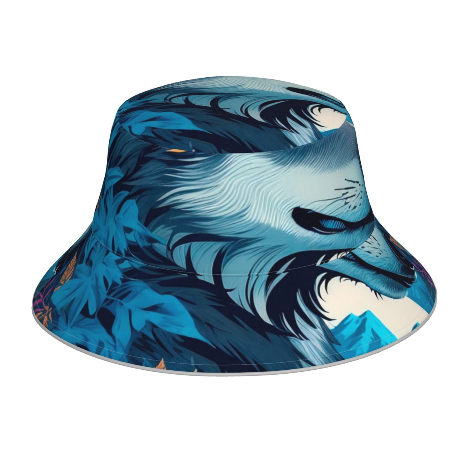 Fuzoiu Blue Iceberg Leaf Wolf Print Reflective Bucket Hat,Outdoor Hat ...
