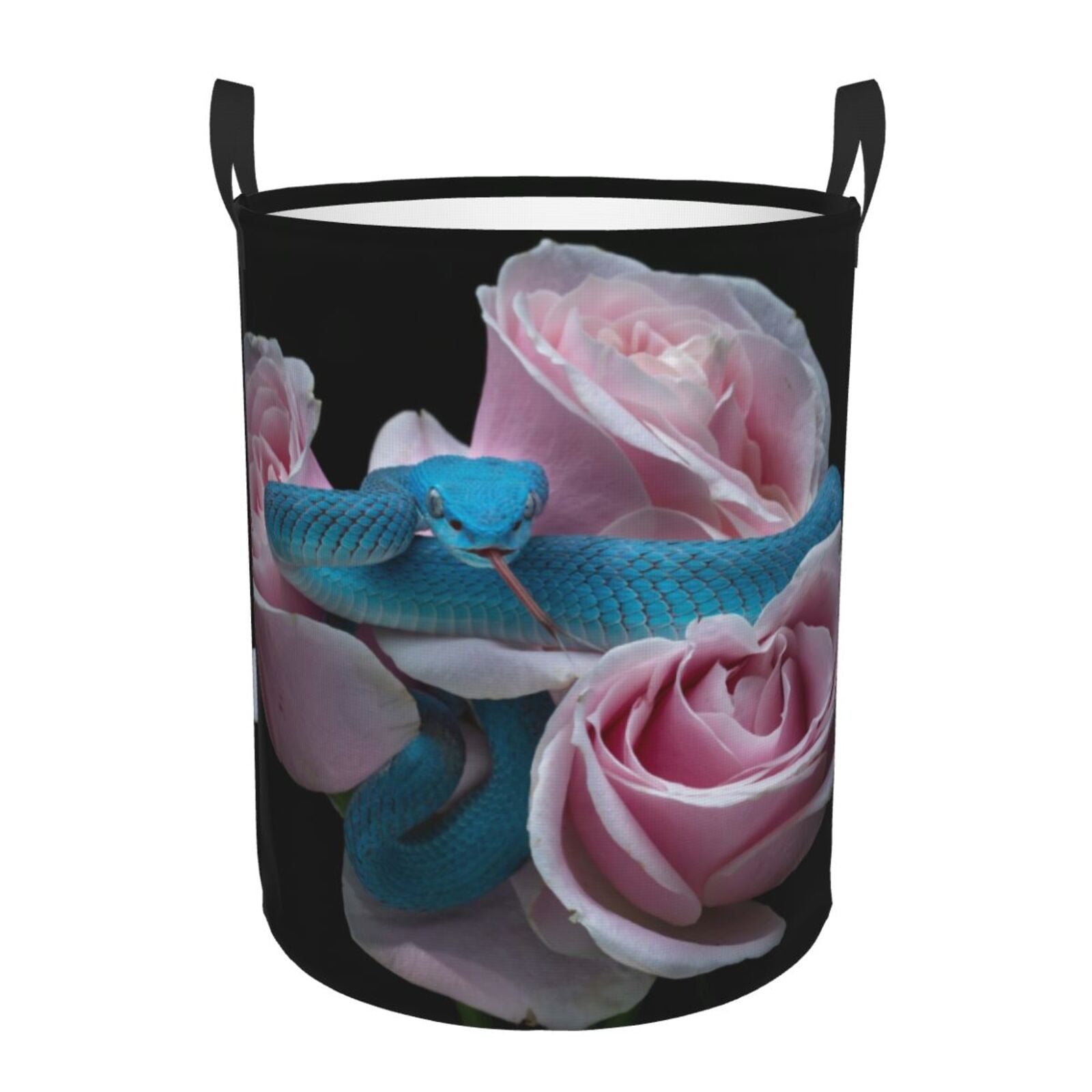 Fuzoiu Blue Lipped Pit Viper And Three Pink Roses Print Circular Hamper ...