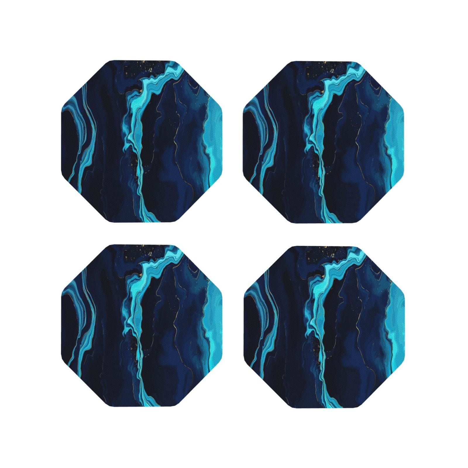 Fuzoiu Blue Marble And Gold Print Leather Coasters Set,Drink Coasters ...